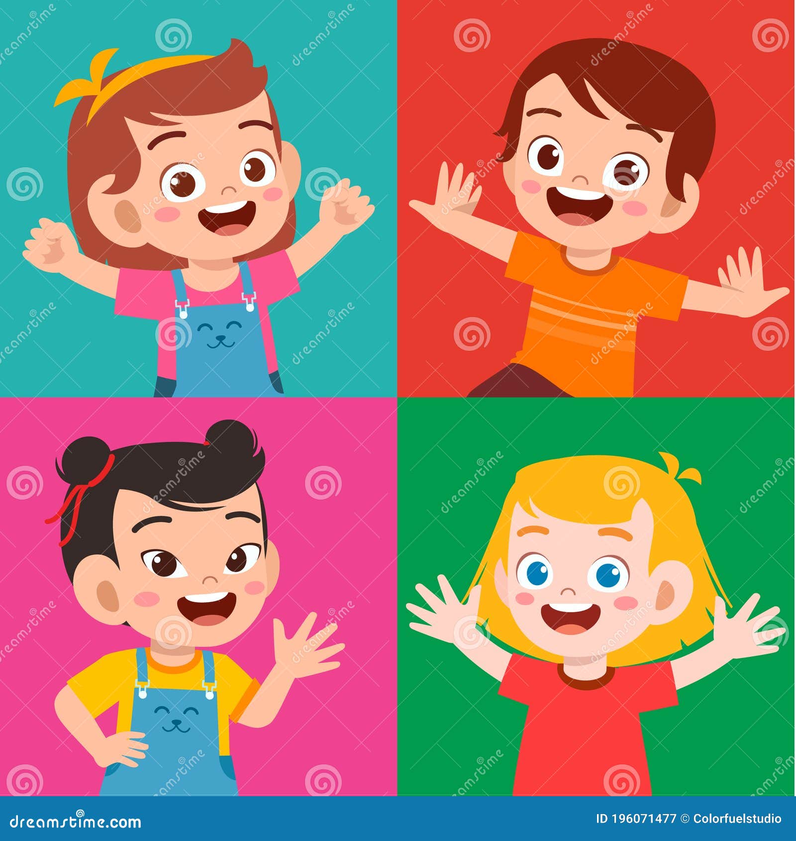 Happy Cute Kid Boy and Girl Smile Expression Set Stock Vector ...