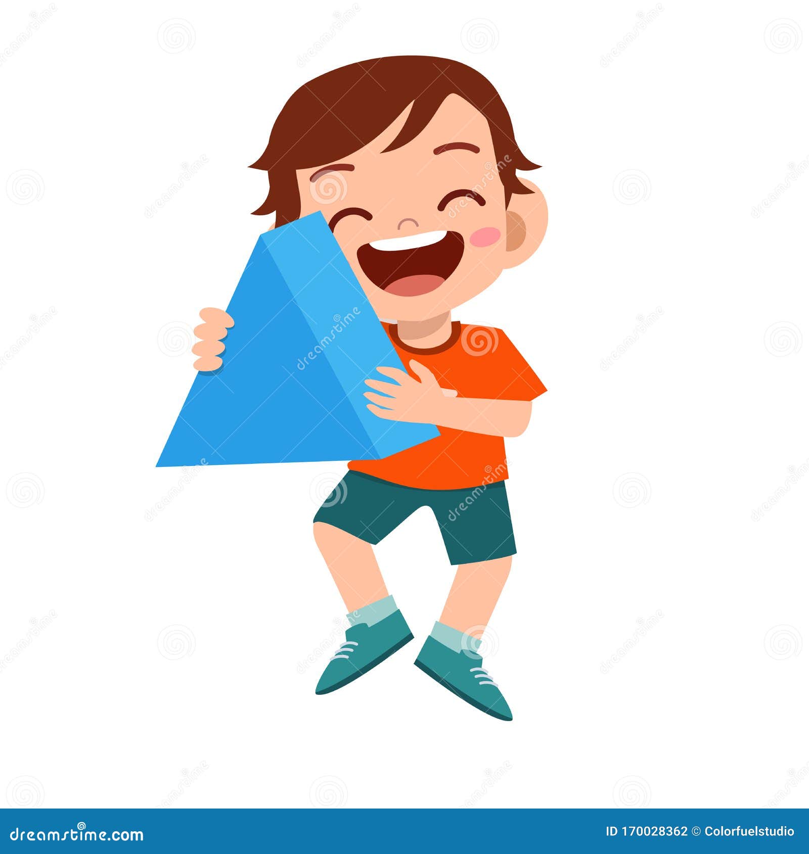 Happy Cute Kid Boy Holding Shape Triangle Stock Vector - Illustration ...