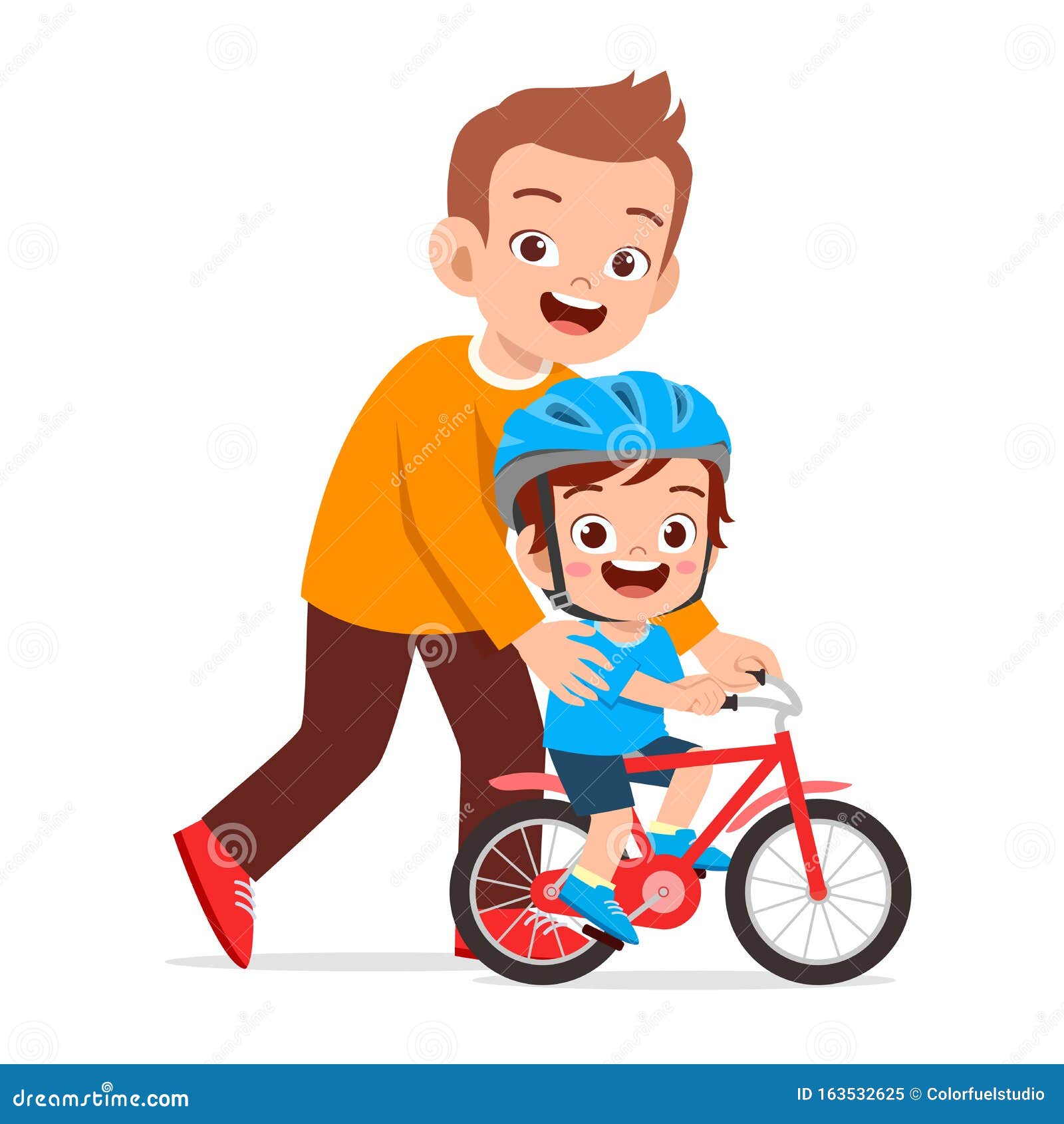 Happy Cute Kid Boy Riding Bike with Dad Stock Vector - Illustration of ... Happy Cute Kid Boy Riding Bike with Dad Stock Vector - Illustration of ...
