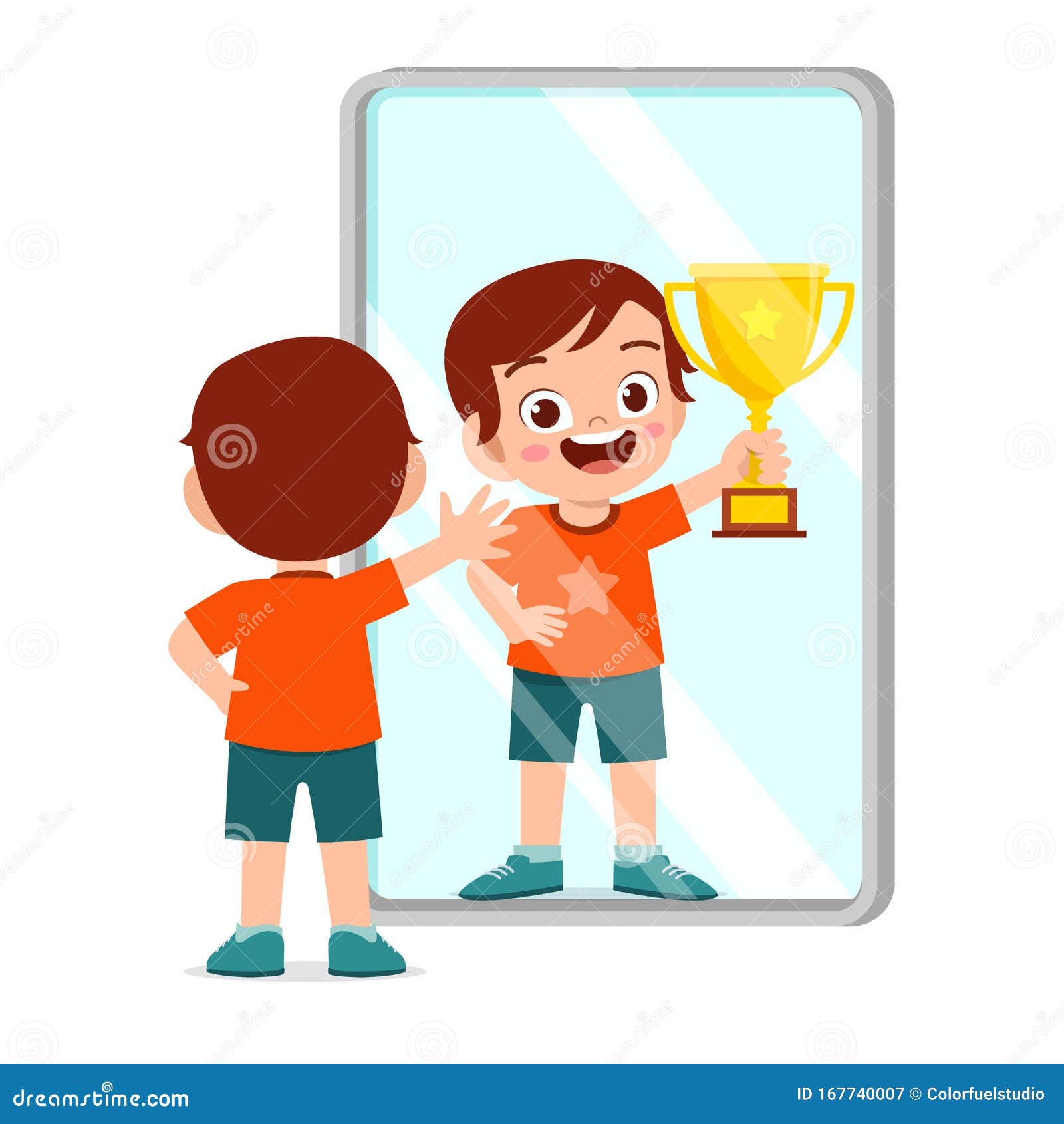 Happy Cute Kid Boy Stand in Front of Mirror Stock Vector - Illustration ...
