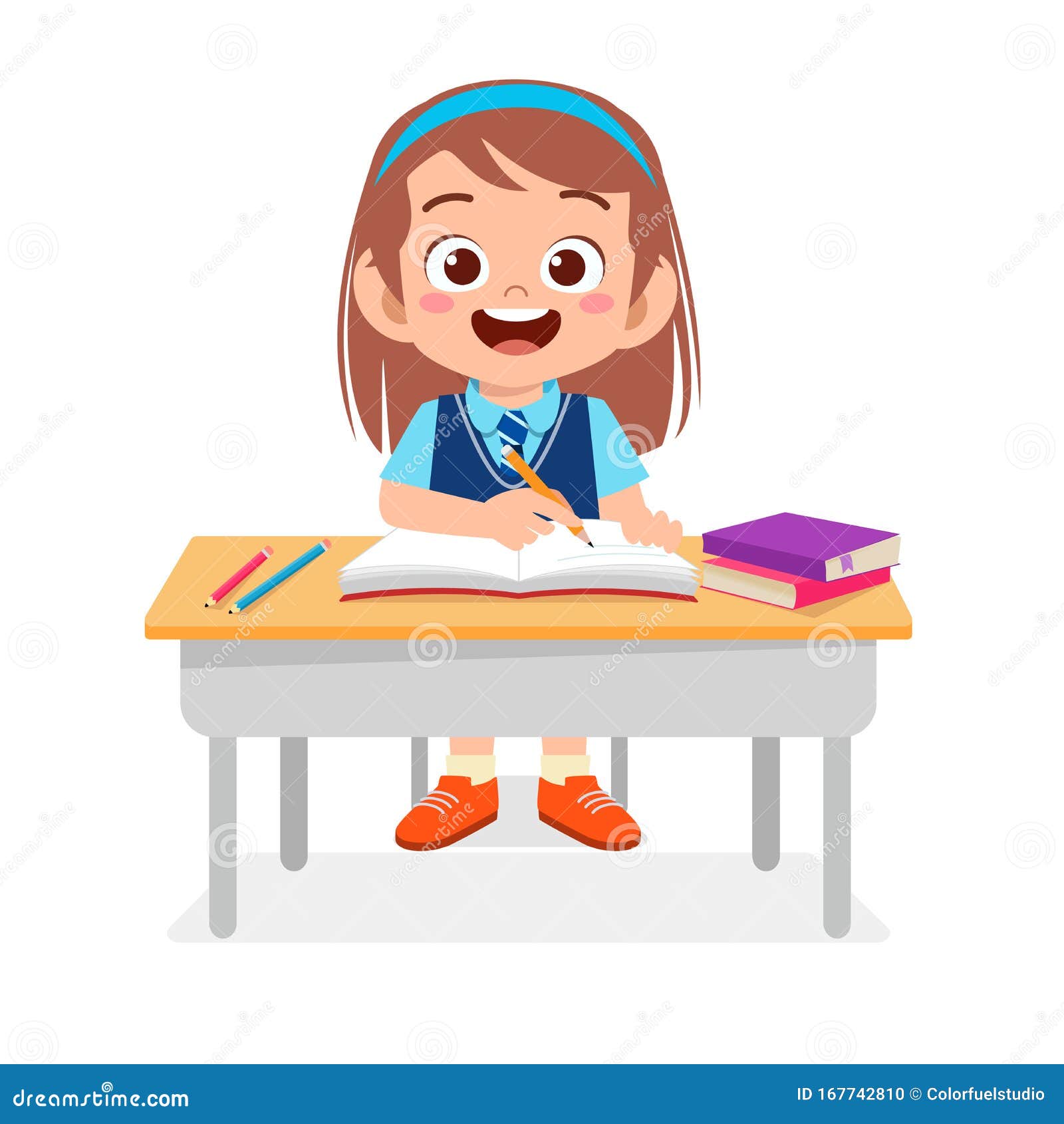Happy Cute Kid Boy Study on Cute Table Stock Vector - Illustration of ...