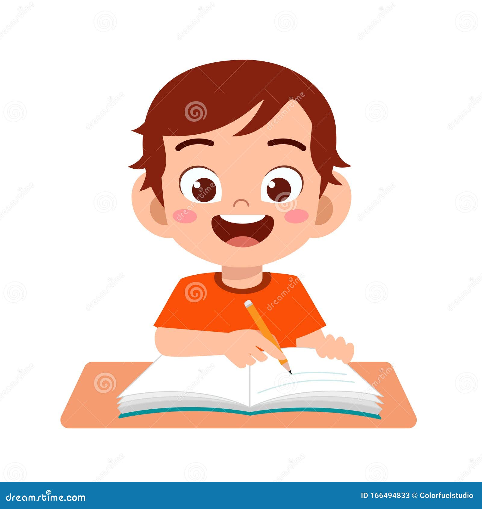 Happy Cute Kid Boy Study with Smile Stock Vector - Illustration of book ...