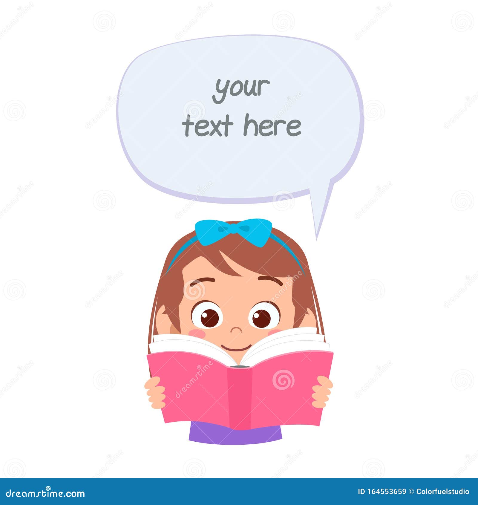 Happy Cute Kid Girl Balloon Message with Book Stock Illustration ...