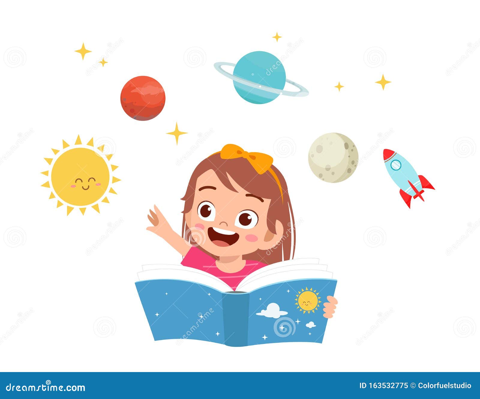 Happy Cute Kid Girl Study Planet and Science Stock Vector ...