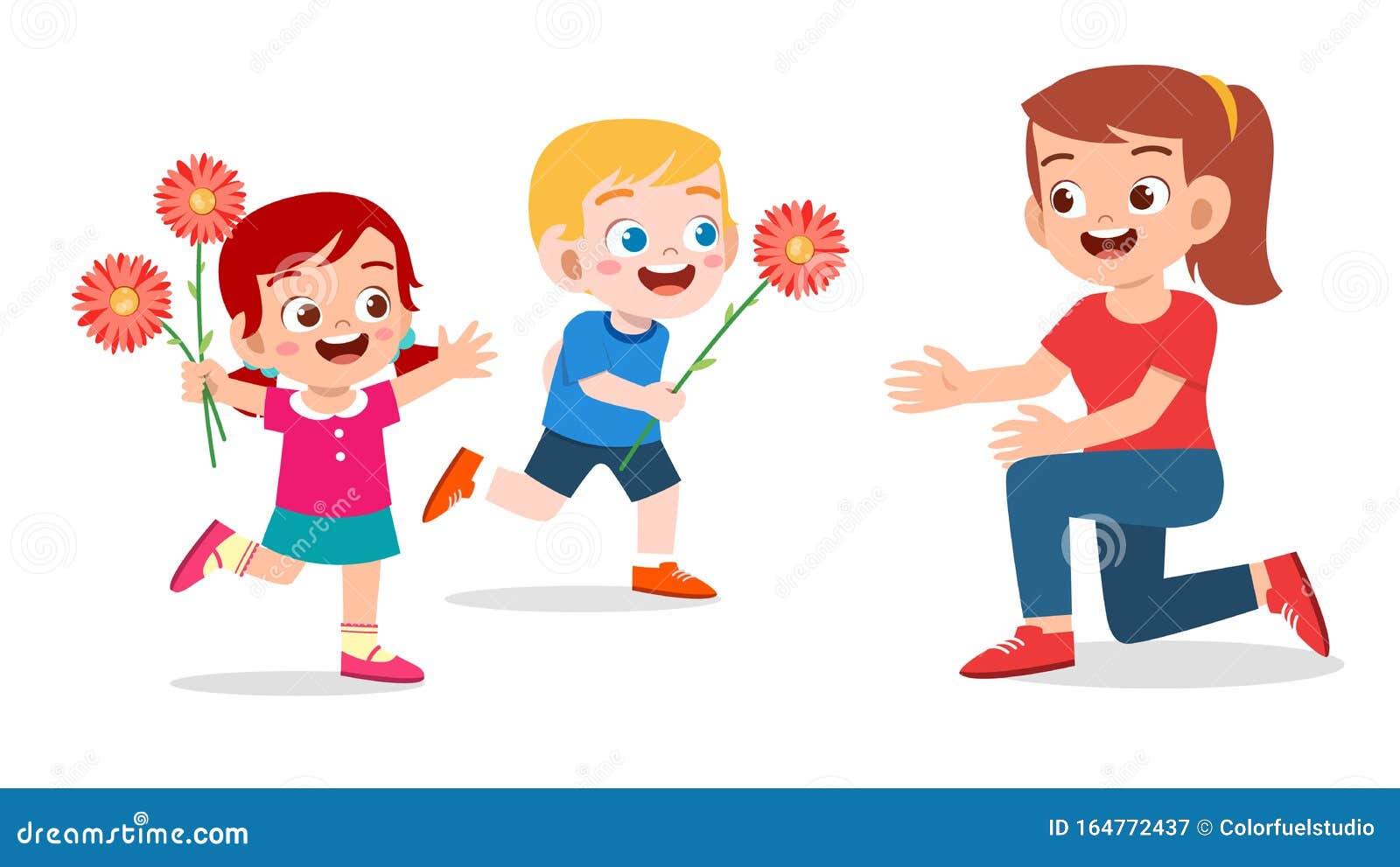 Happy Cute Kid Give Flower To Mother Stock Vector - Illustration of ... Happy Cute Kid Give Flower To Mother Stock Vector - Illustration of ...