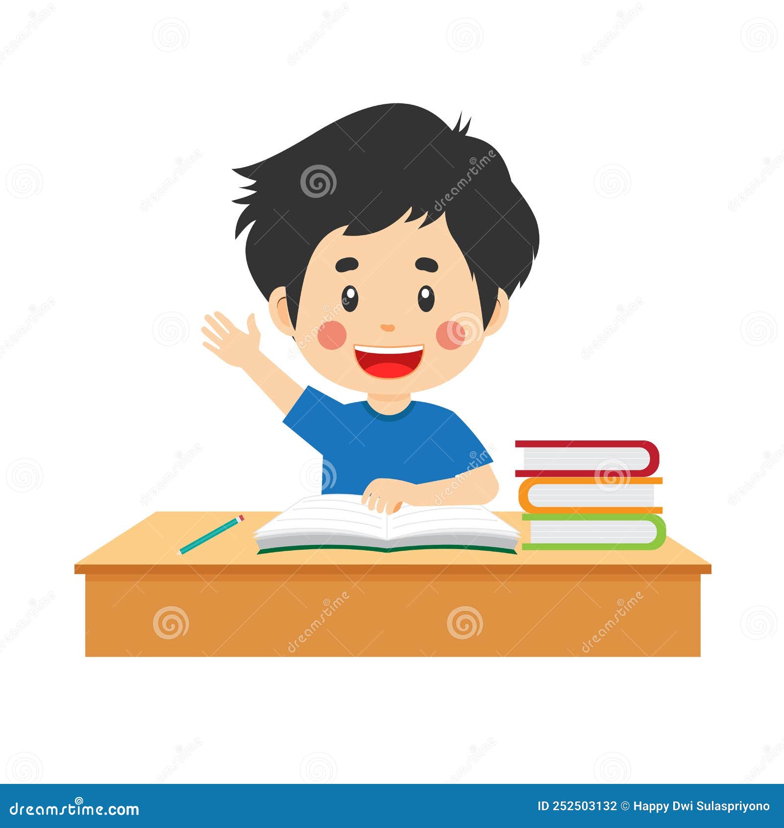 Happy Cute Kid Study Homework with Idea Stock Vector - Illustration of ...