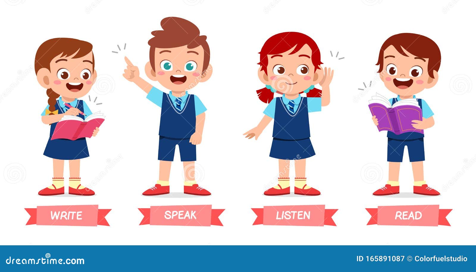 Happy Cute Kids Basic Learning Method Set Stock Vector - Illustration ...