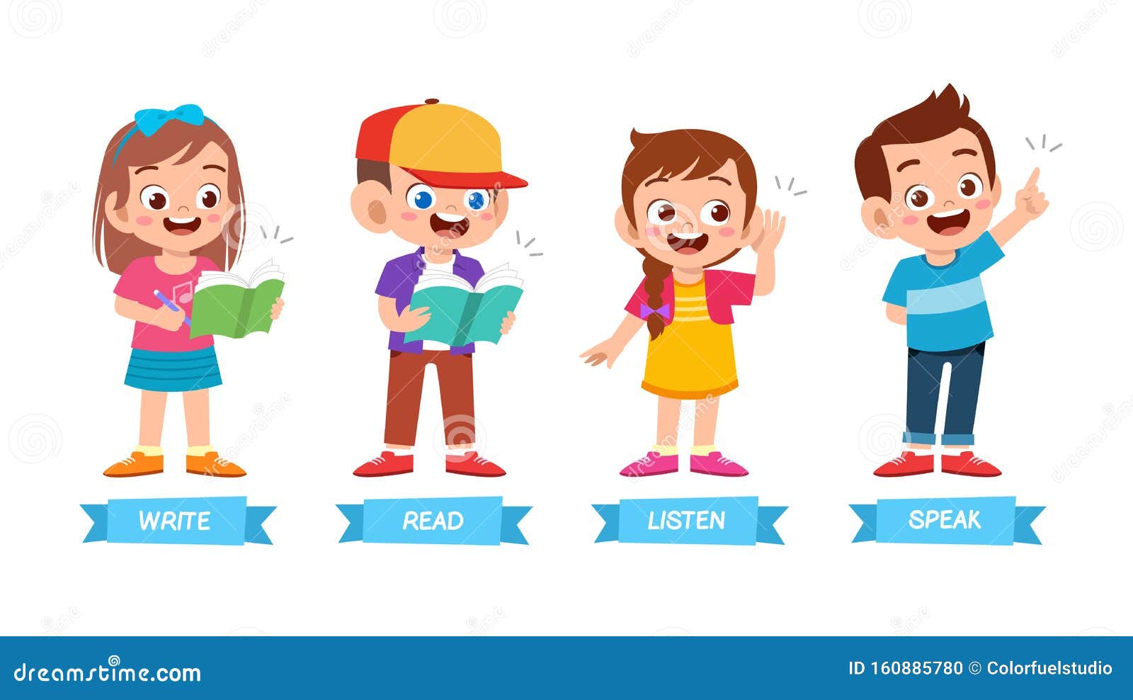 Happy Cute Kids Basic Learning Method Set Stock Vector - Illustration ...