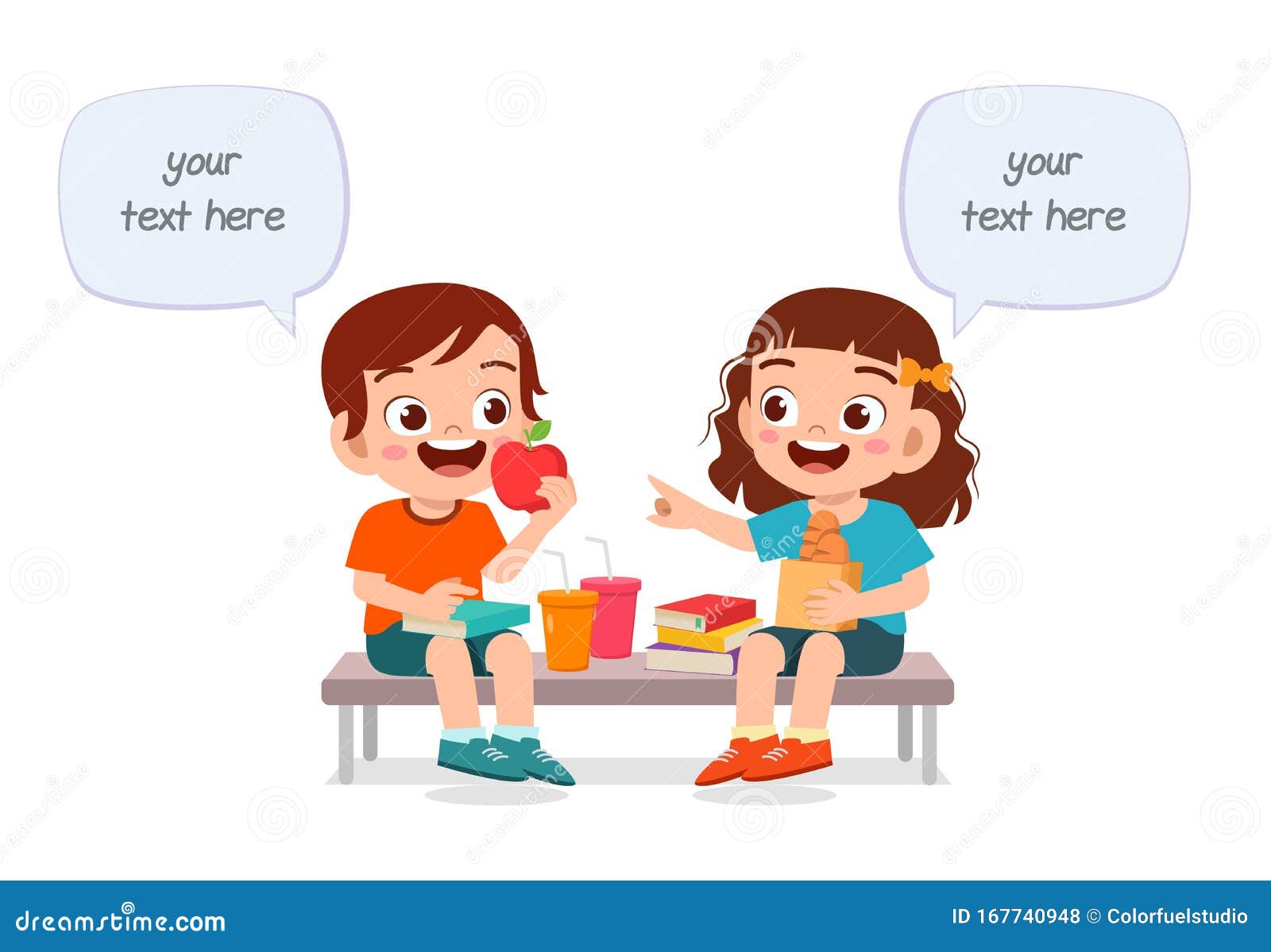 Happy Cute Kids Boy and Girl Eat Together Stock Vector - Illustration ... Happy Cute Kids Boy and Girl Eat Together Stock Vector - Illustration ...