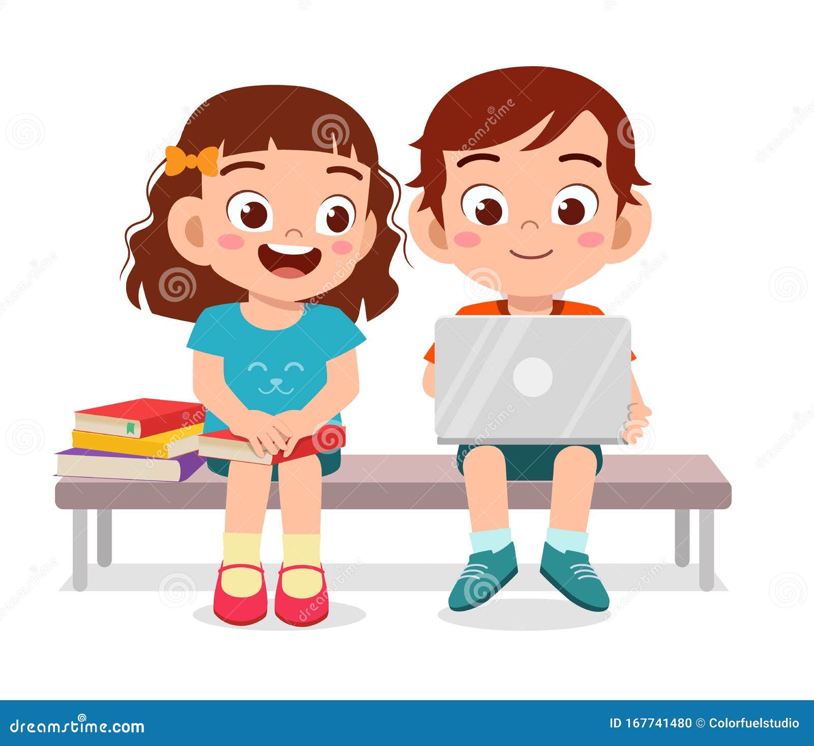Happy Cute Kids Boy and Girl Read Book Together Stock Vector ... Happy Cute Kids Boy and Girl Read Book Together Stock Vector ...