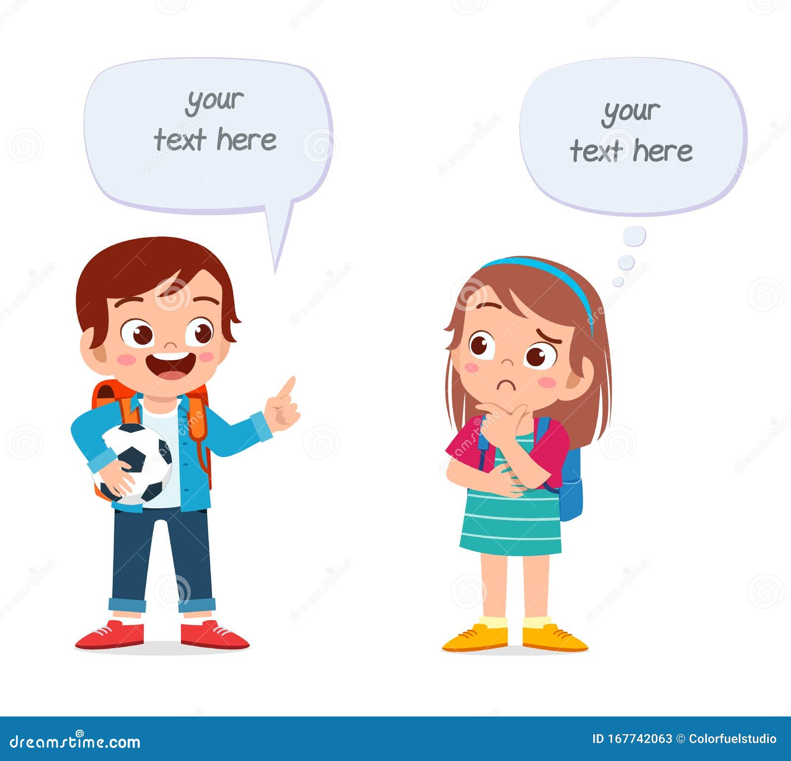 Happy Cute Kids Boy and Girl Talking Each Other Stock Vector ... Happy Cute Kids Boy and Girl Talking Each Other Stock Vector ...