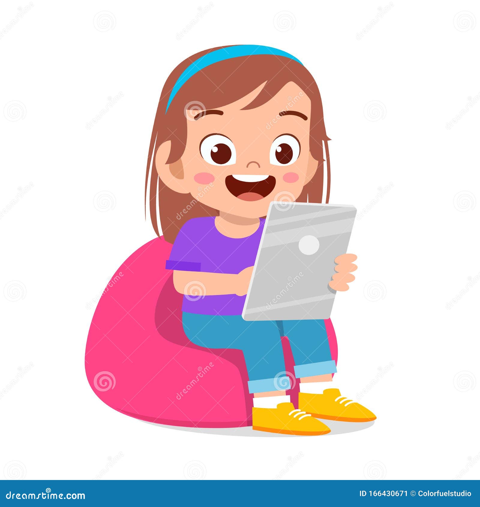Happy Cute Kids Boy and Girl Using Tablet Vector Stock Vector ...