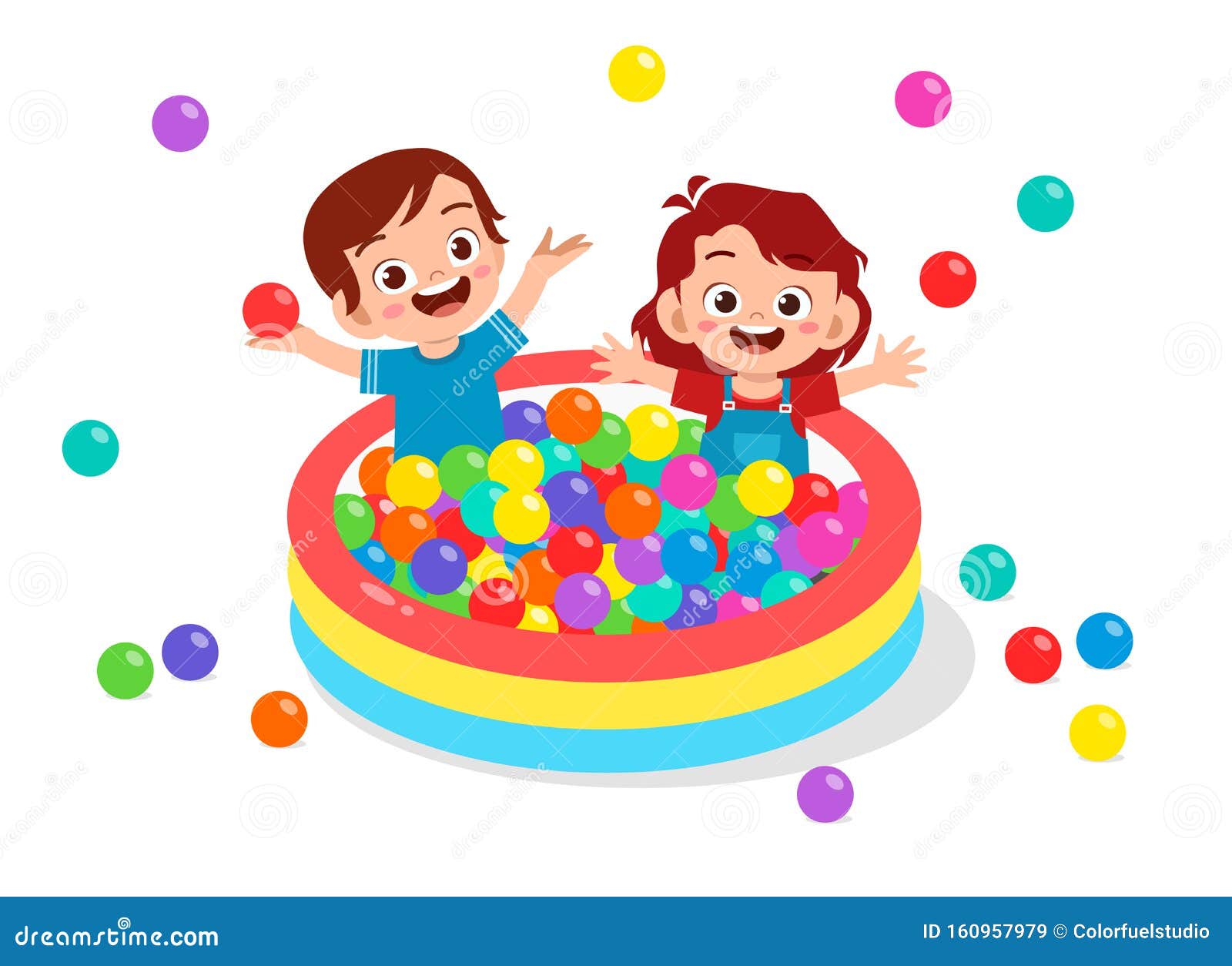 Happy Cute Kids Play Ball Bath Pool Stock Vector - Illustration of ball ...