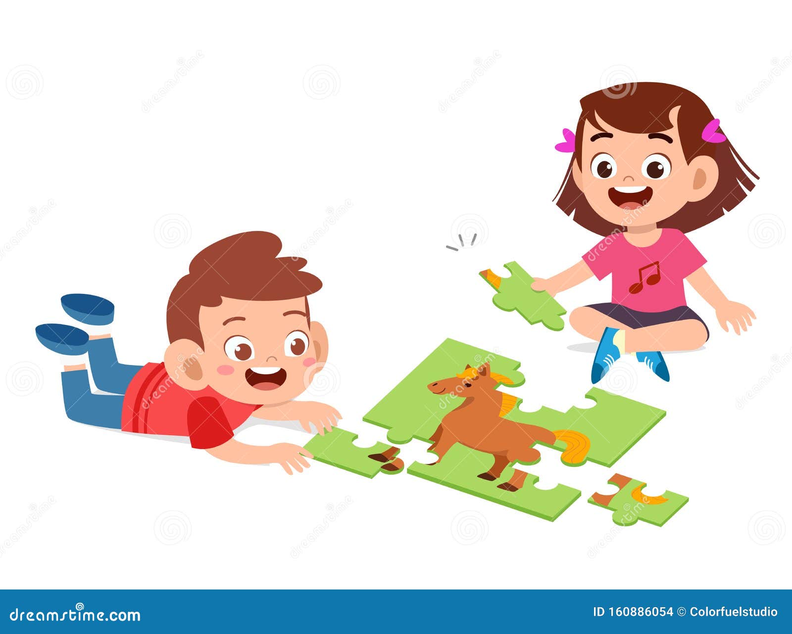 Happy Cute Kids Play Solve Puzzle Together Stock Vector - Illustration ... Happy Cute Kids Play Solve Puzzle Together Stock Vector - Illustration ...