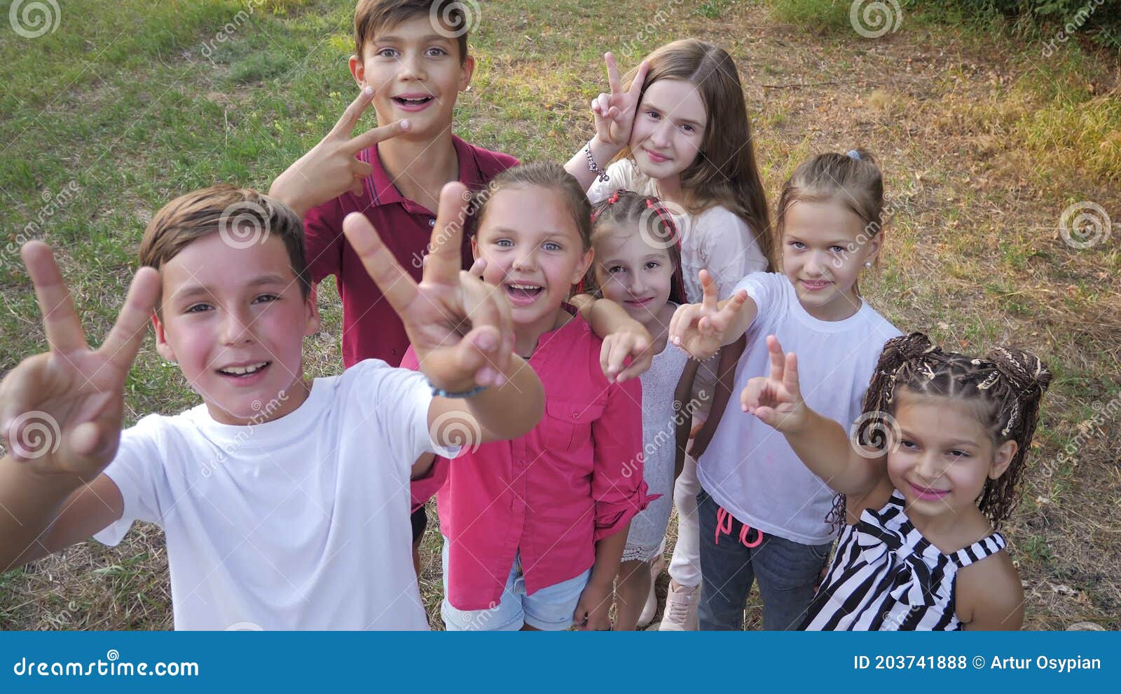 Happy Cute Kids Staring into Camera in Summer Park Stock Footage ...
