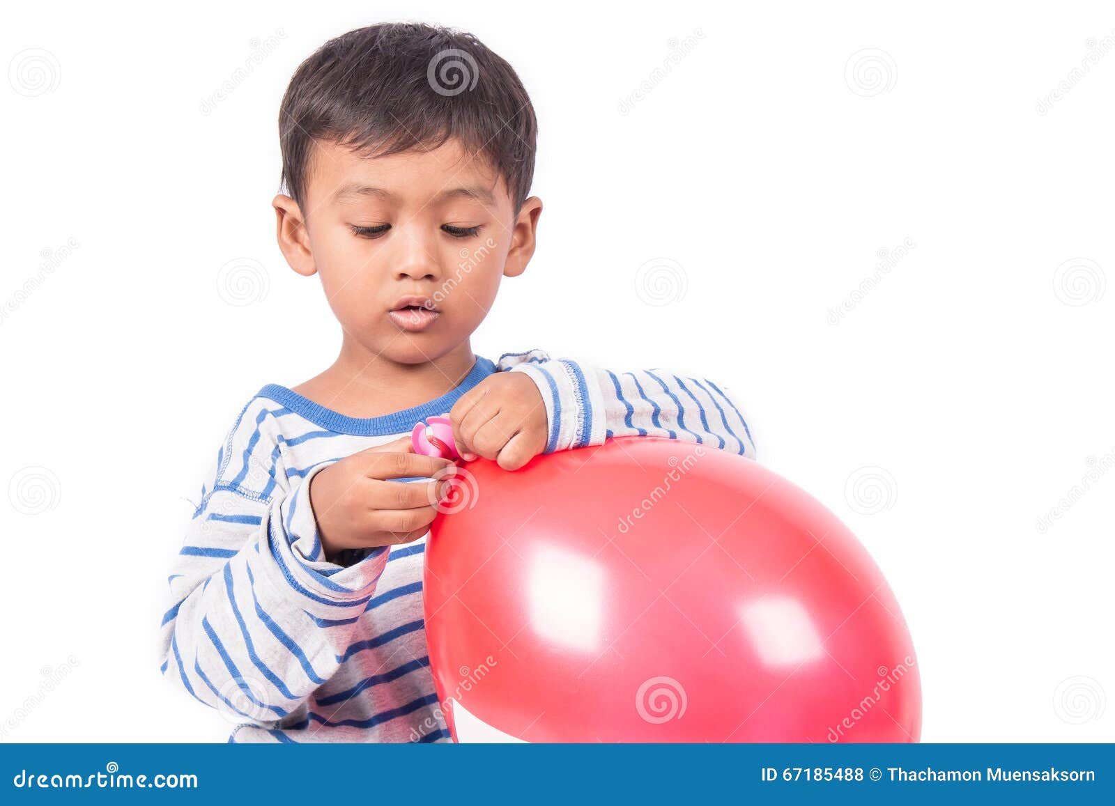 Happy Cute Little Boy Play Red Balloon Stock Photography ...