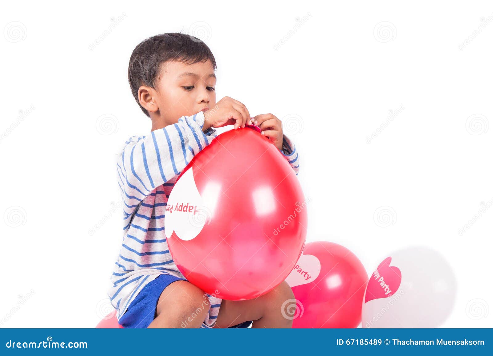 Happy Cute Little Boy Play Red Balloon Stock Image - Image of balloon ...
