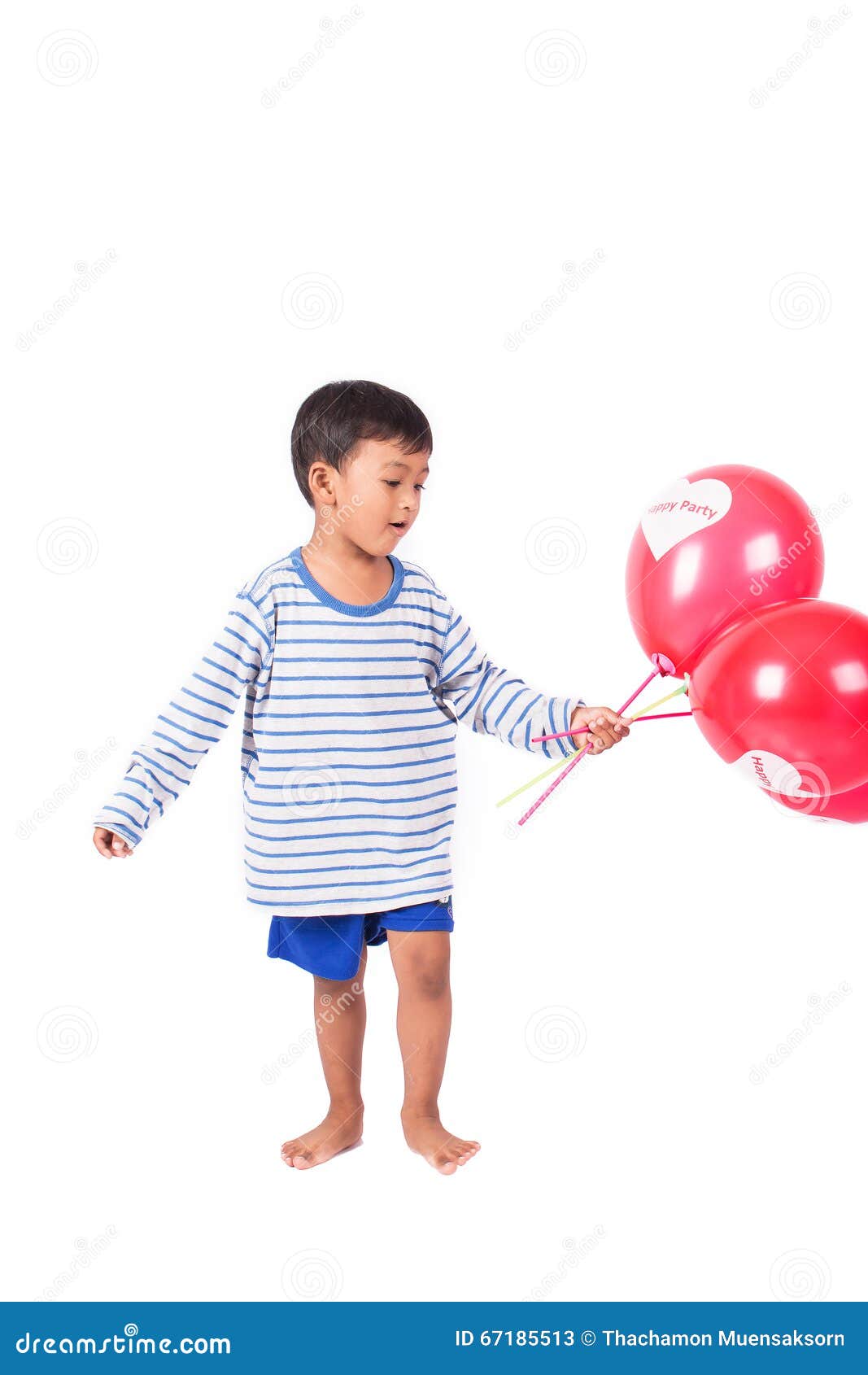 Happy Cute Little Boy Play Red Balloon Stock Image - Image of cute ...