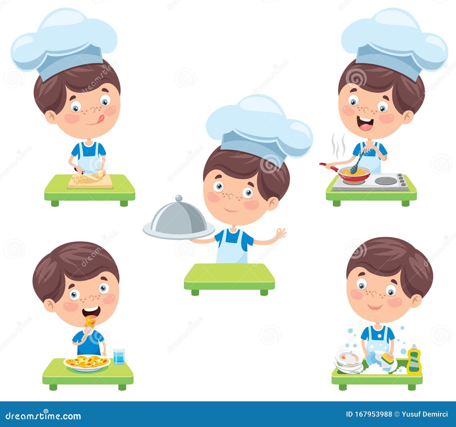 Happy Cute Little Chef Cooking Stock Vector - Illustration of billboard ...
