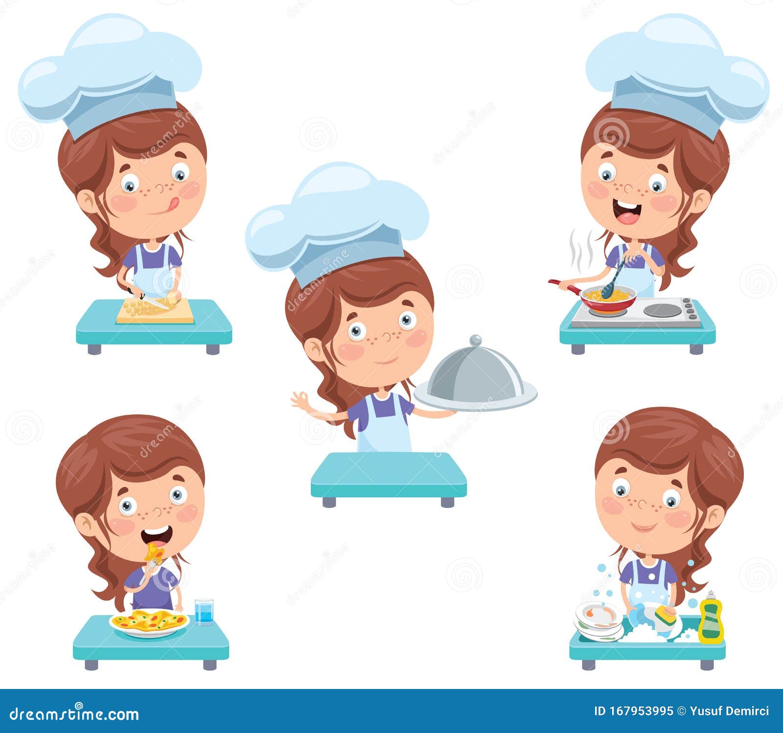 Happy Cute Little Chef Cooking Stock Vector - Illustration of creative ...