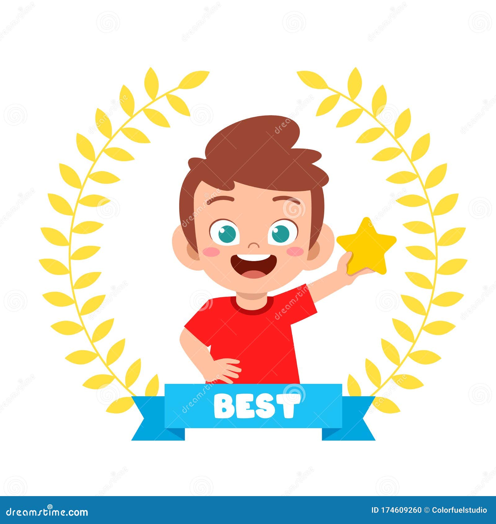Happy Cute Little Kid Boy Be a Winner Stock Vector - Illustration of ...