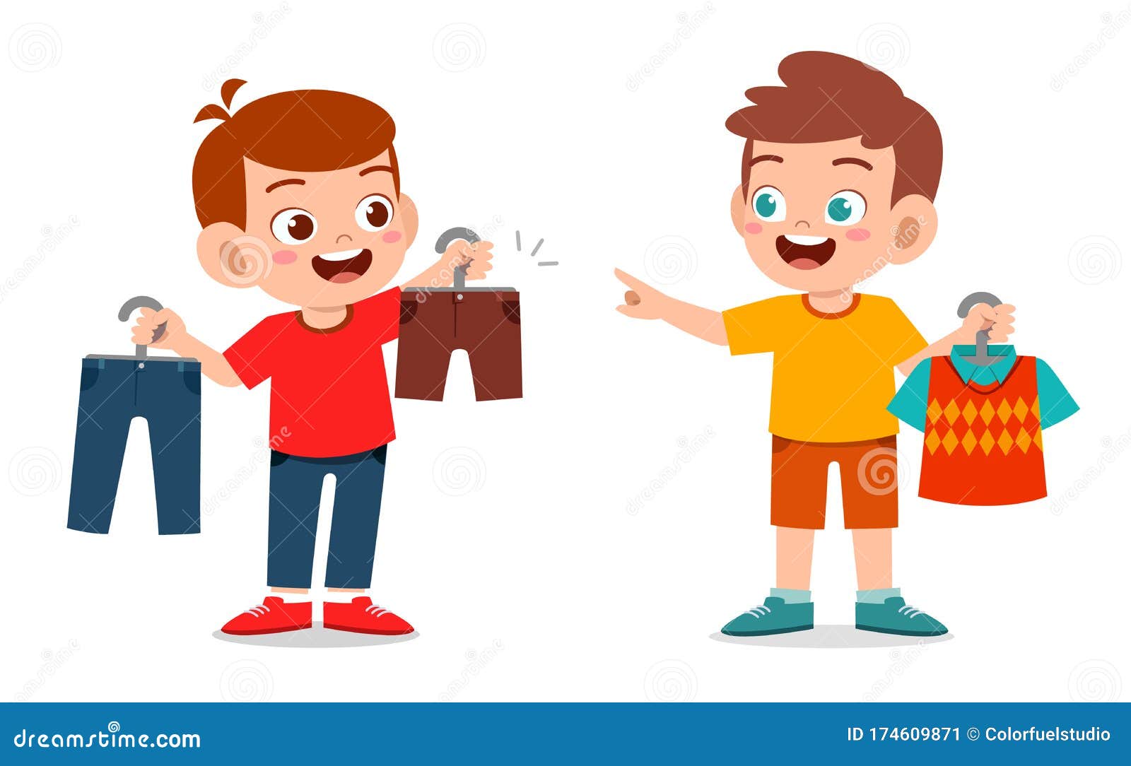 Happy Cute Little Kid Boy Choose Clothes Stock Vector - Illustration of ...