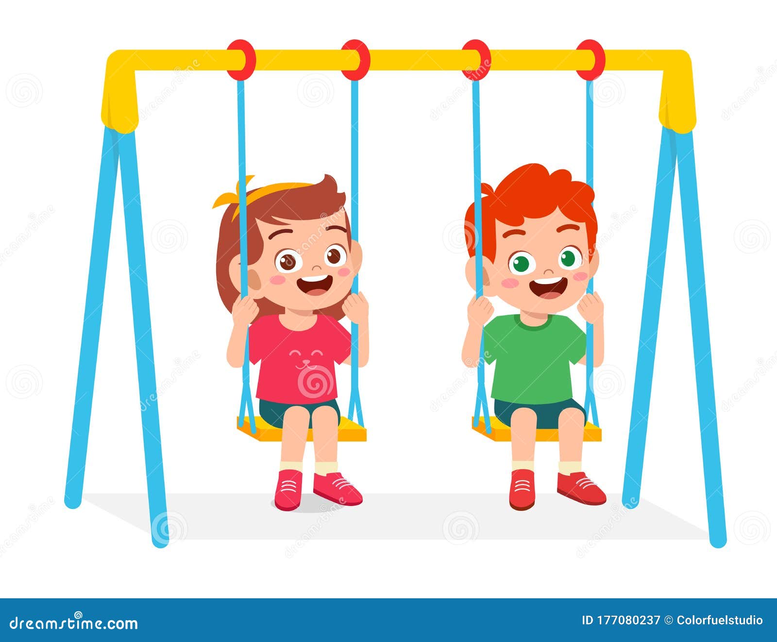 Happy Cute Little Kid Boy and Girl Play Swing Stock Vector ... Happy Cute Little Kid Boy and Girl Play Swing Stock Vector ...