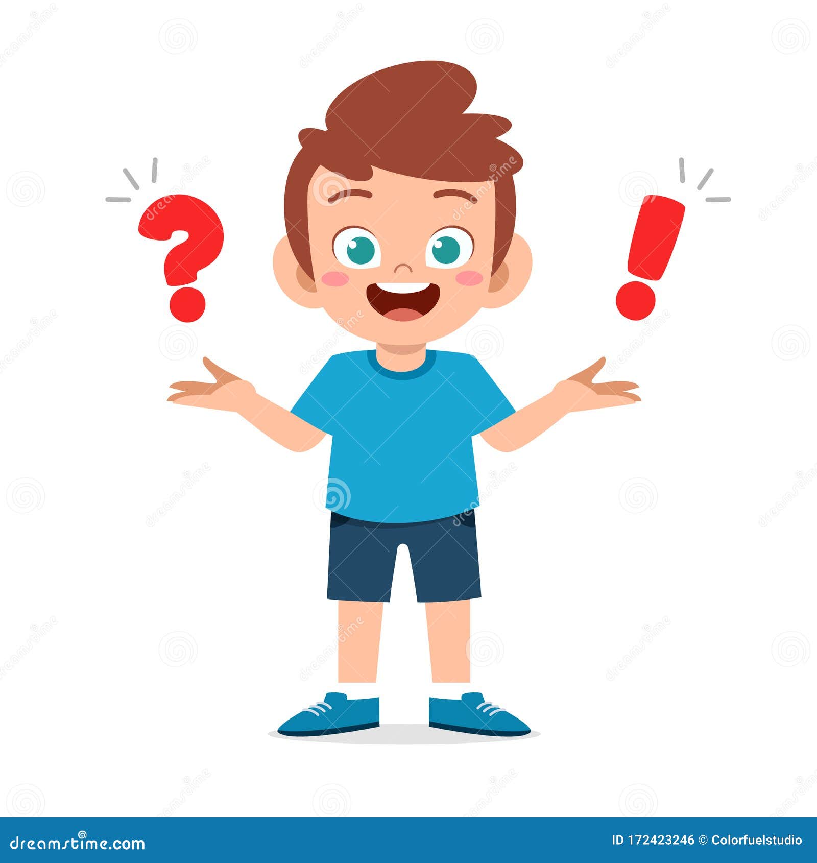 Happy Cute Little Kid Boy with Question Mark Stock Vector ...