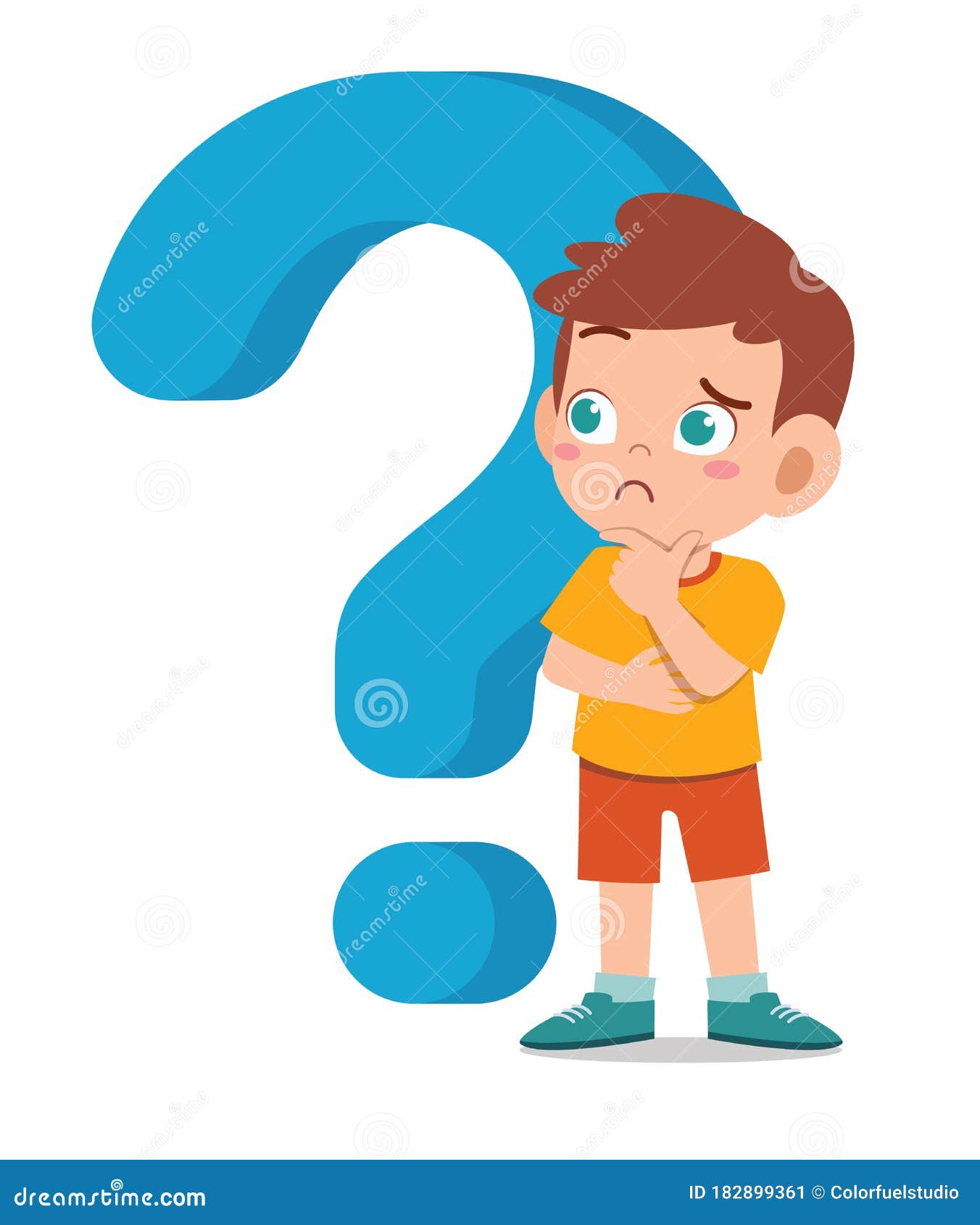 Happy Cute Little Kid Boy with Question Mark Stock Vector ...