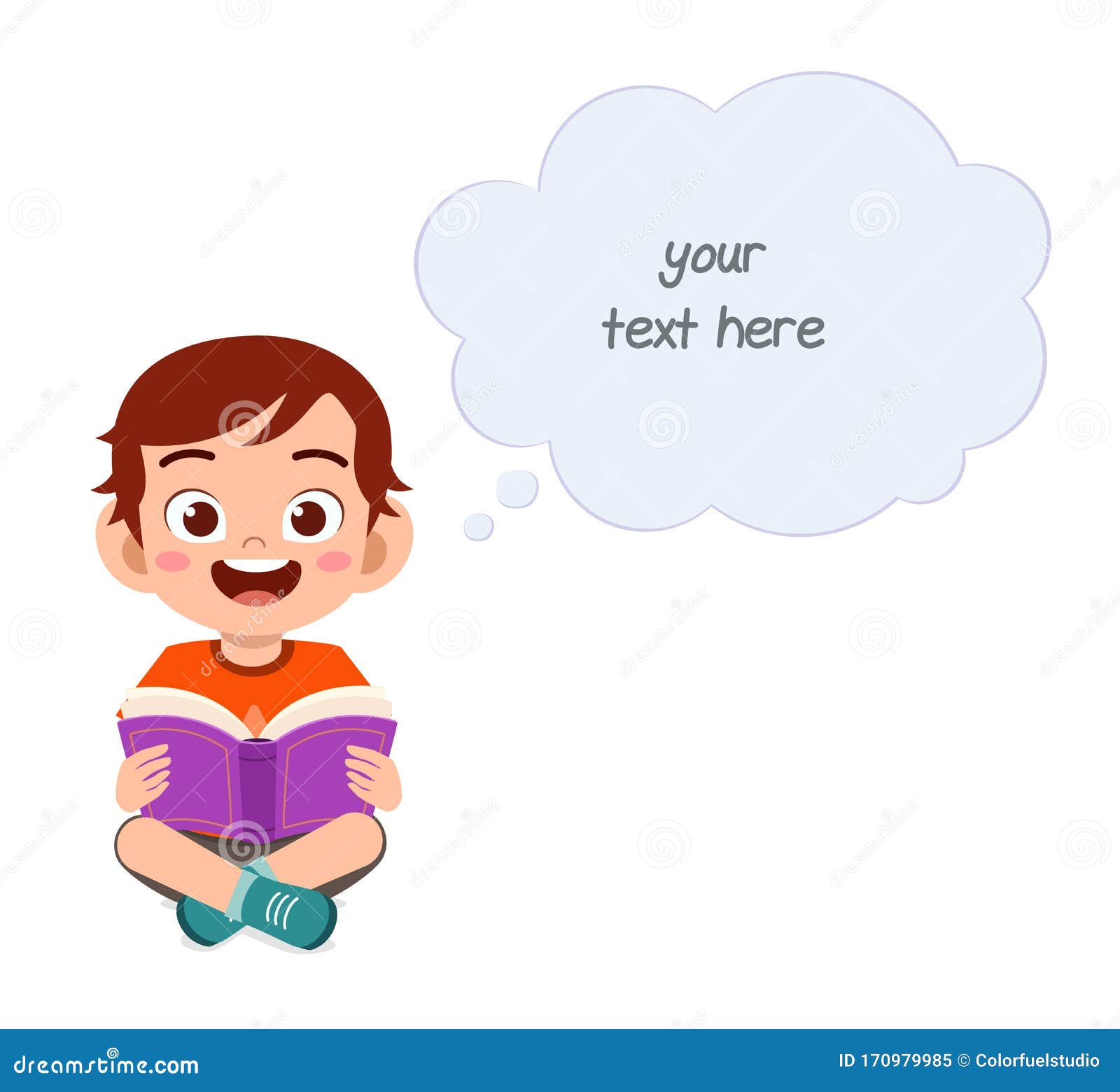 Happy Cute Little Kid Boy Read Book Stock Vector - Illustration of note ...