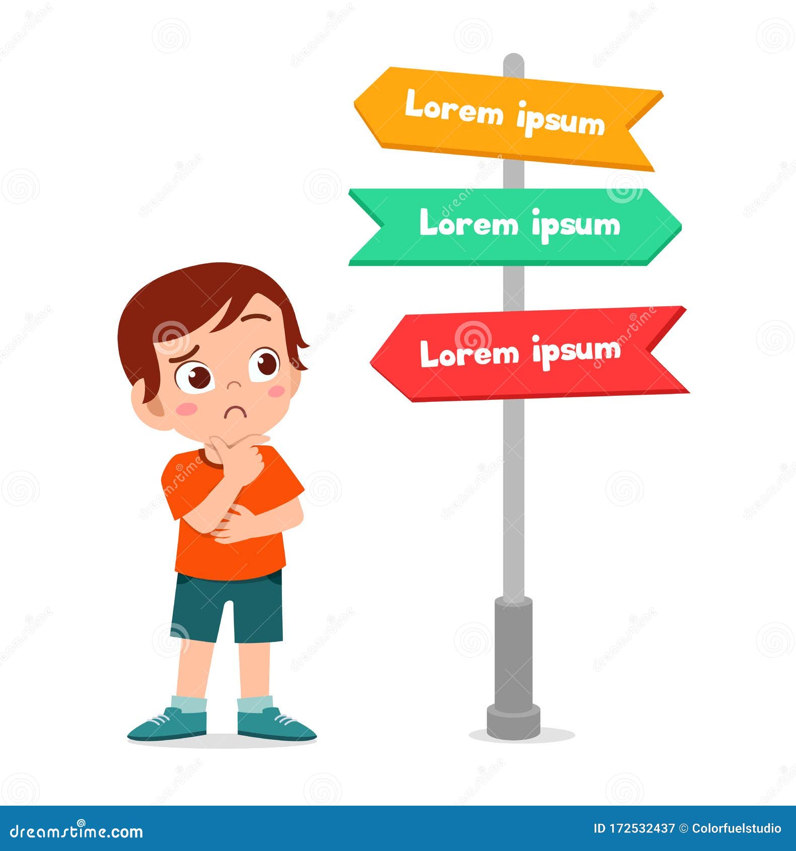Happy Cute Little Kid Boy with Sign Arrow Stock Vector - Illustration ...