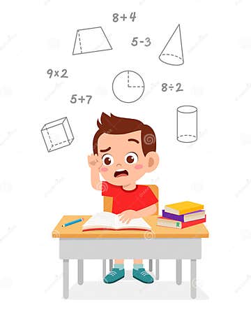Happy Cute Little Kid Boy Study Math Stock Vector - Illustration of ...