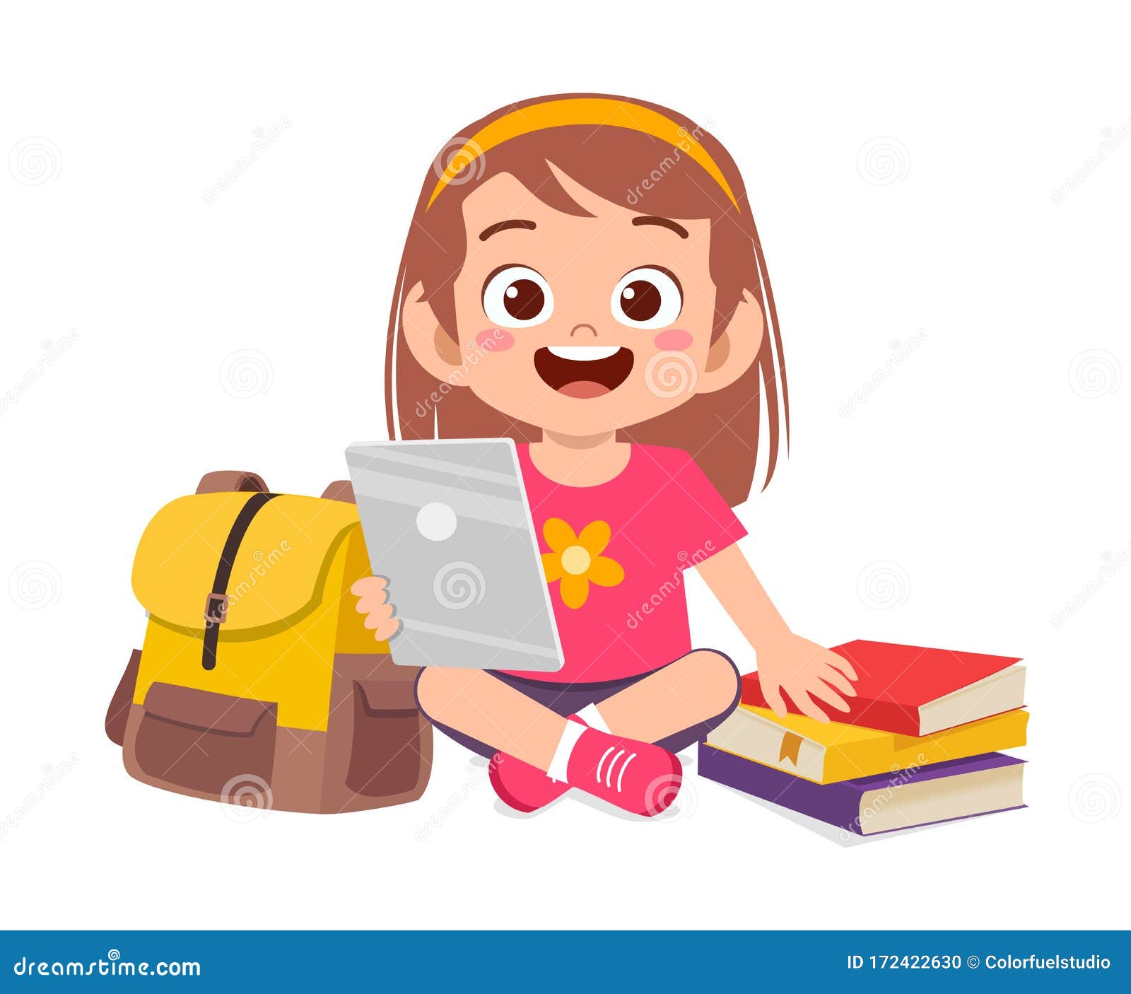 Happy Cute Little Kid Boy Study Using Tablet Stock Vector ...