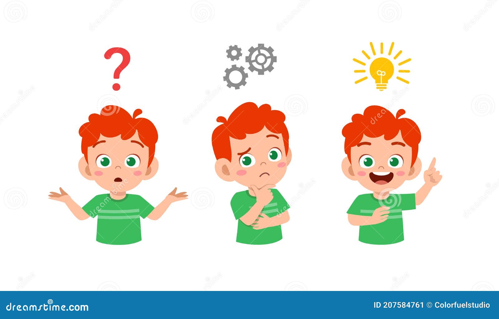 Happy Cute Little Kid Boy Thinking and Searching Idea Process Stock ...