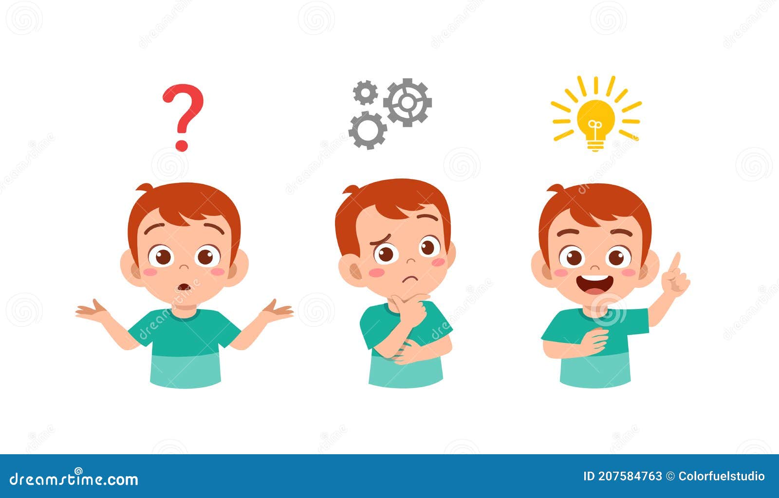 Happy Cute Little Kid Boy Thinking and Searching Idea Process Stock ...