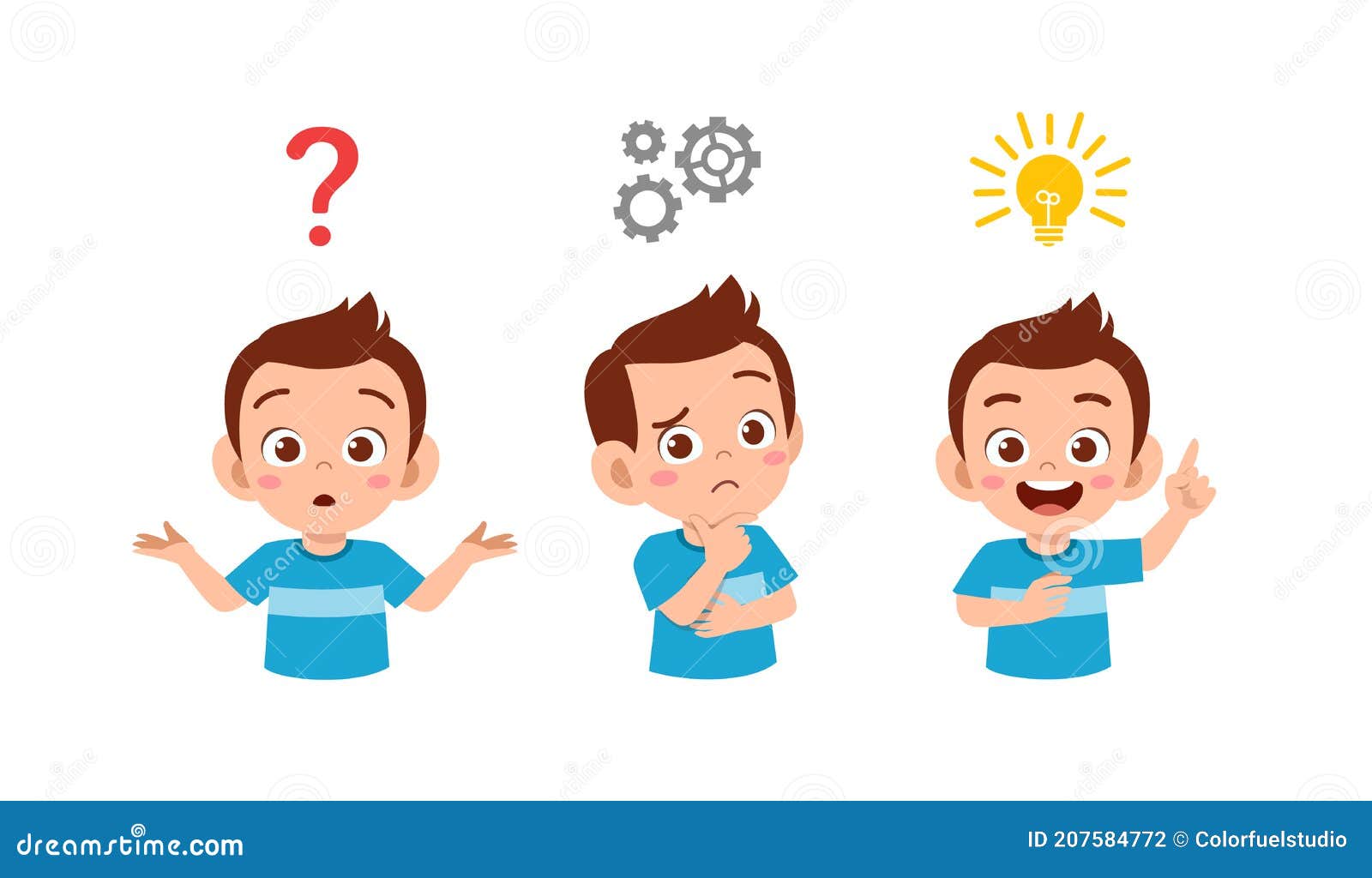 Happy Cute Little Kid Boy Thinking and Searching Idea Process Stock ...