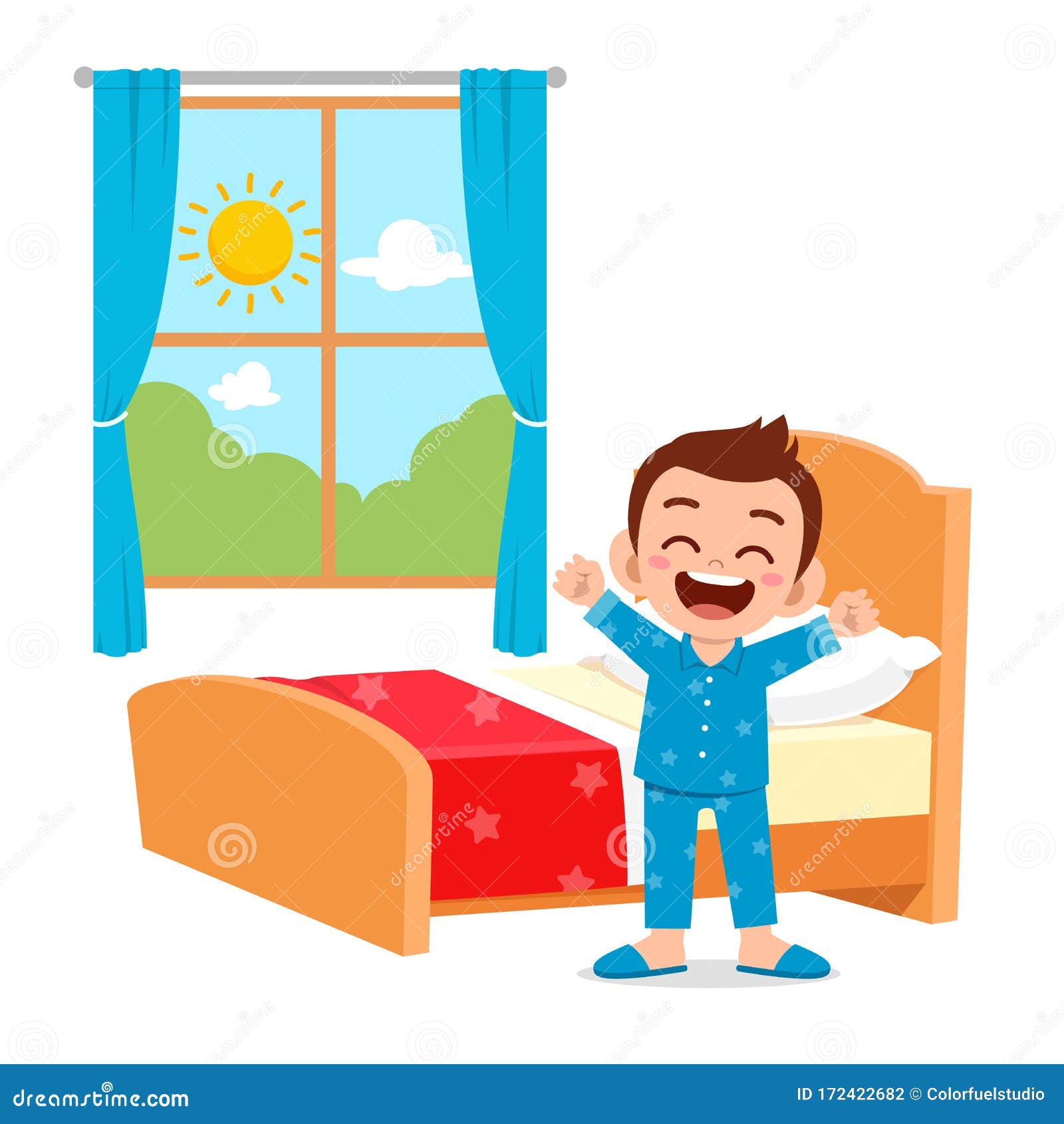 Happy Cute Little Kid Boy Wake Up in the Morning Stock Vector ... Happy Cute Little Kid Boy Wake Up in the Morning Stock Vector ...