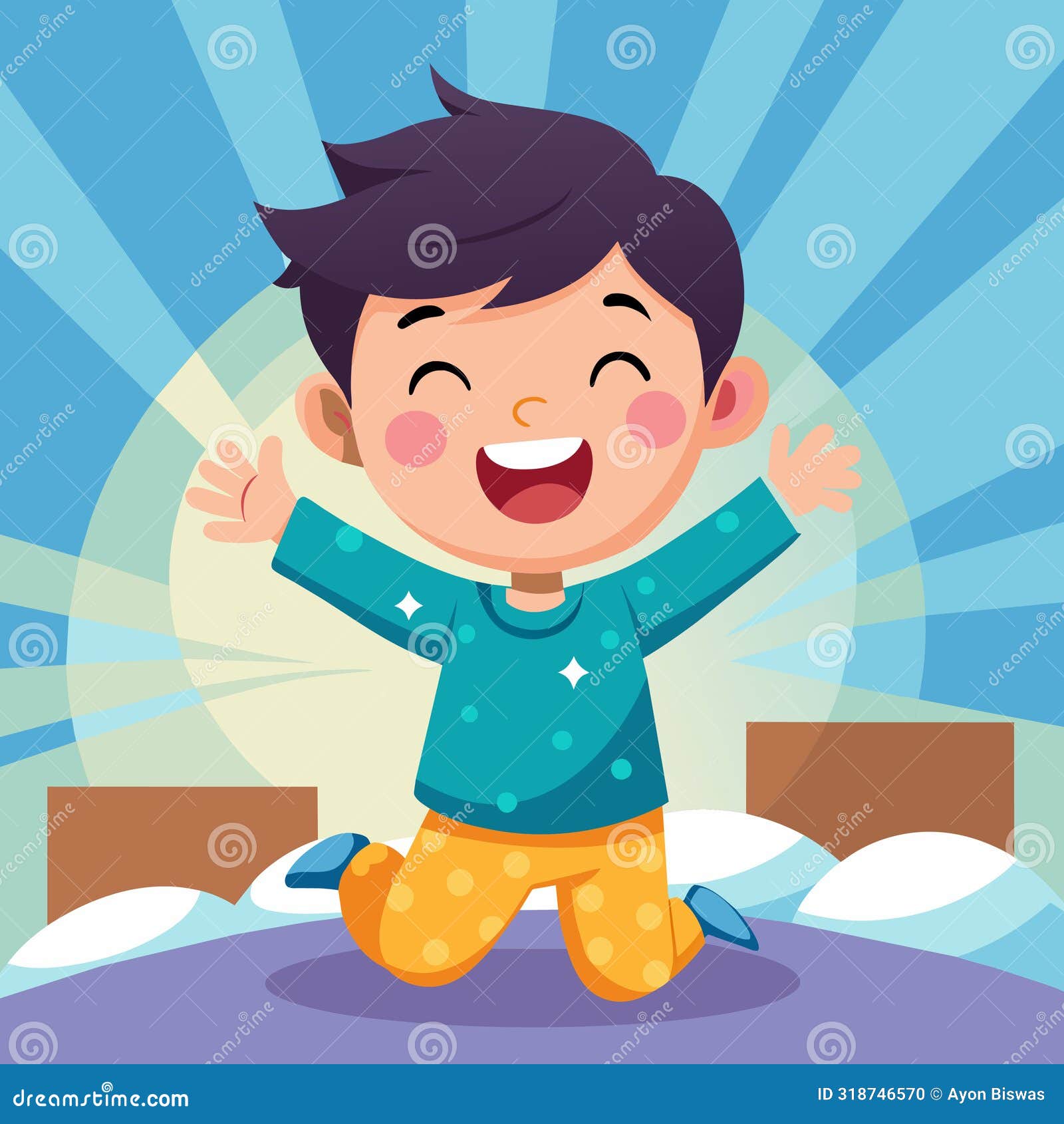Happy Cute Little Kid Boy Wake Up Vector Illustration Stock Vector ...