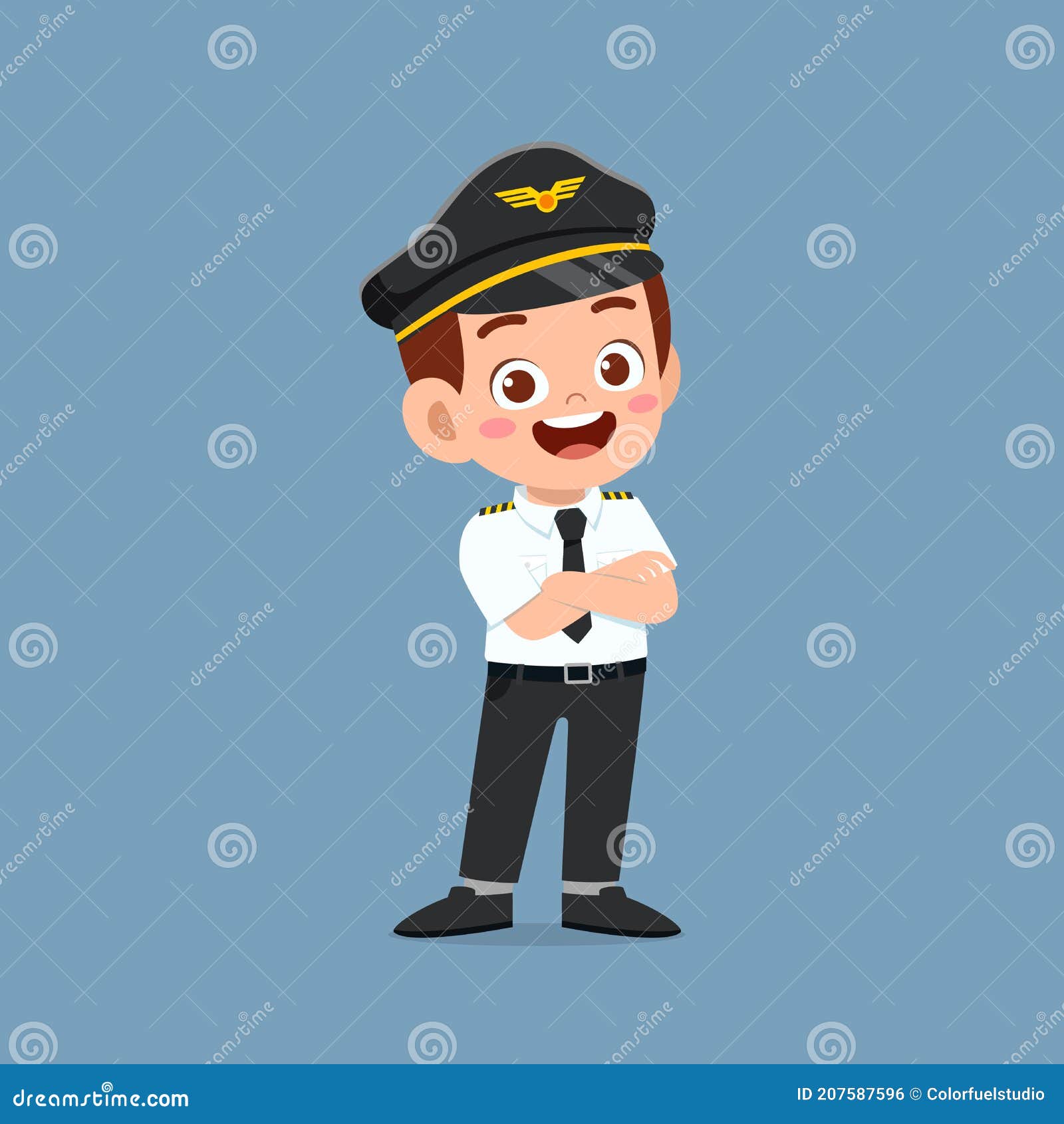 Happy Cute Little Kid Boy Wearing Pilot Uniform Stock Vector ...