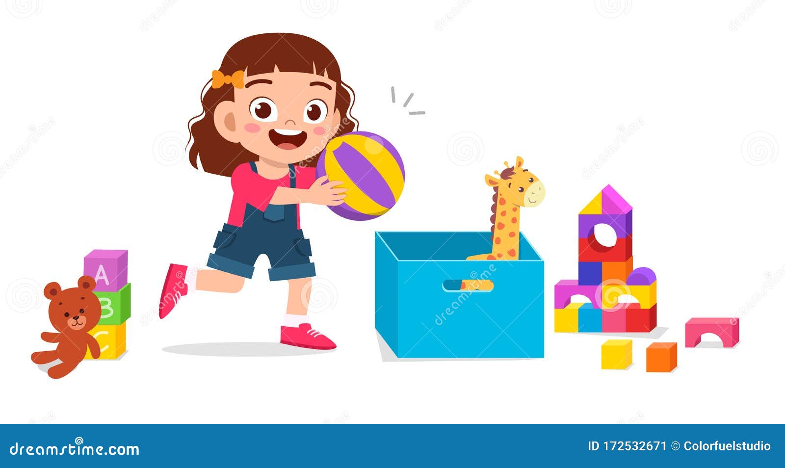 Happy Cute Little Kid Girl Playing with Toys Stock Vector ... Happy Cute Little Kid Girl Playing with Toys Stock Vector ...