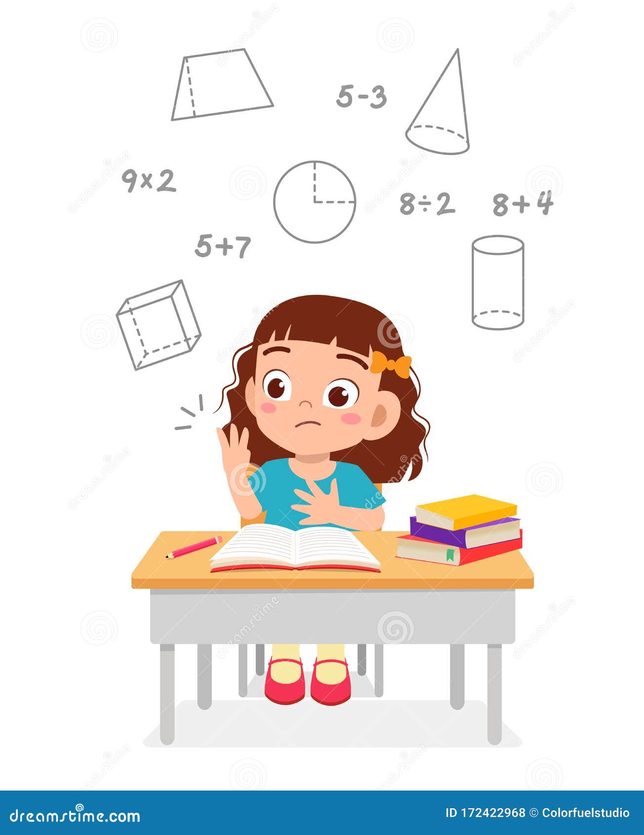 Happy Cute Little Kid Girl Study Math Stock Vector - Illustration of ...