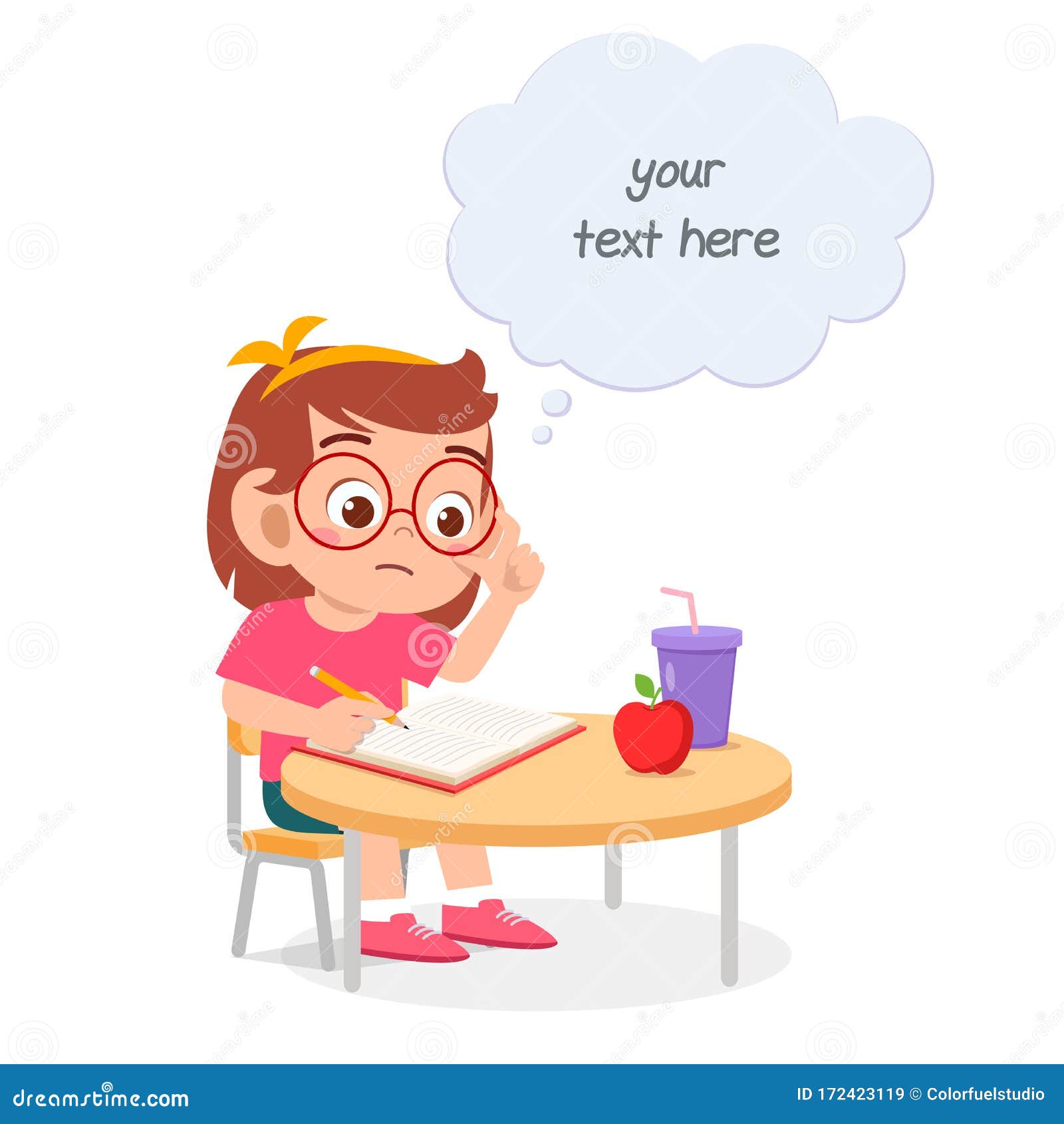Happy Cute Little Kid Girl Study for Test Stock Vector - Illustration ...