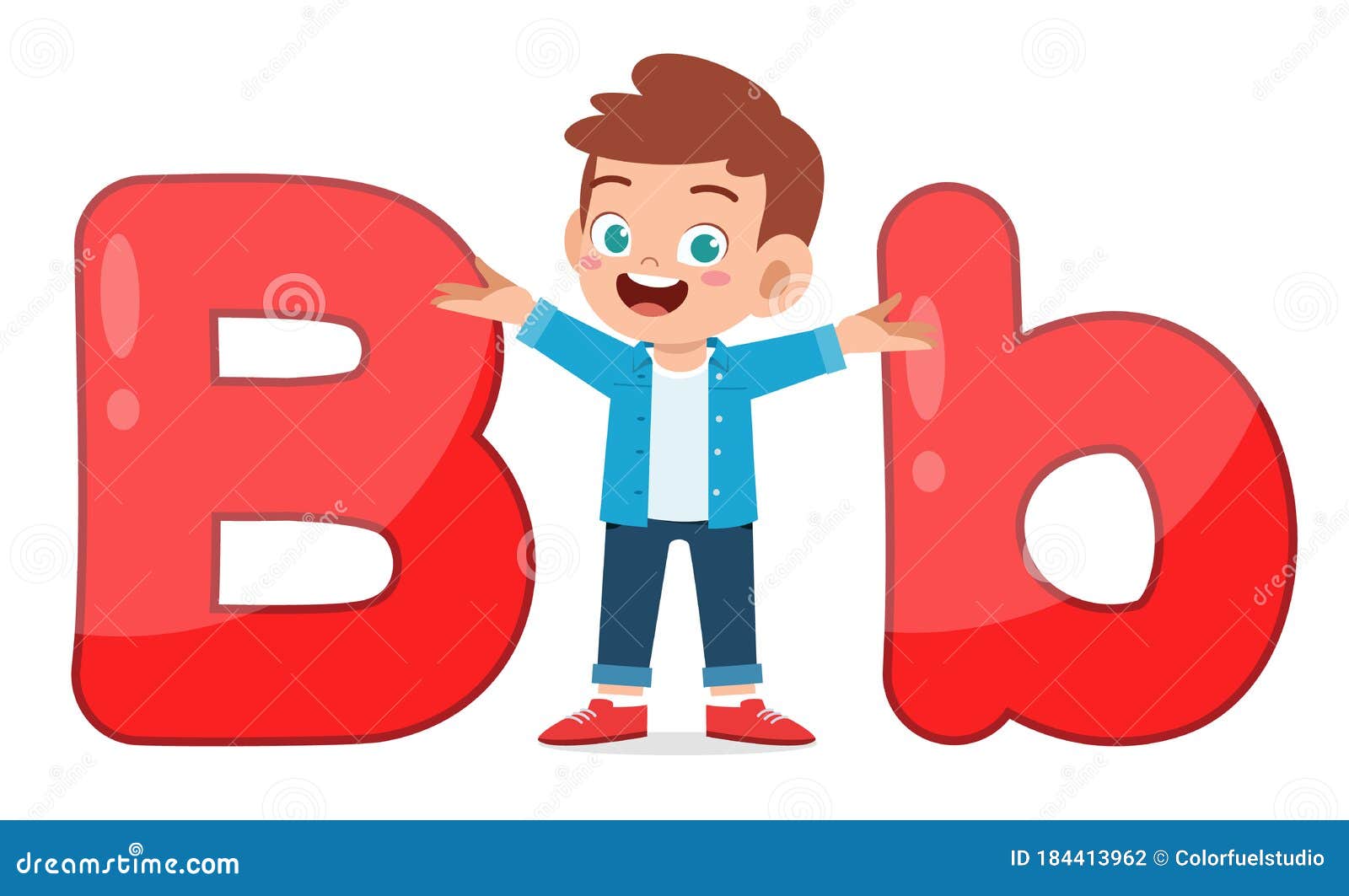 Happy Cute Little Kid Study Alphabet Character Stock Vector ...