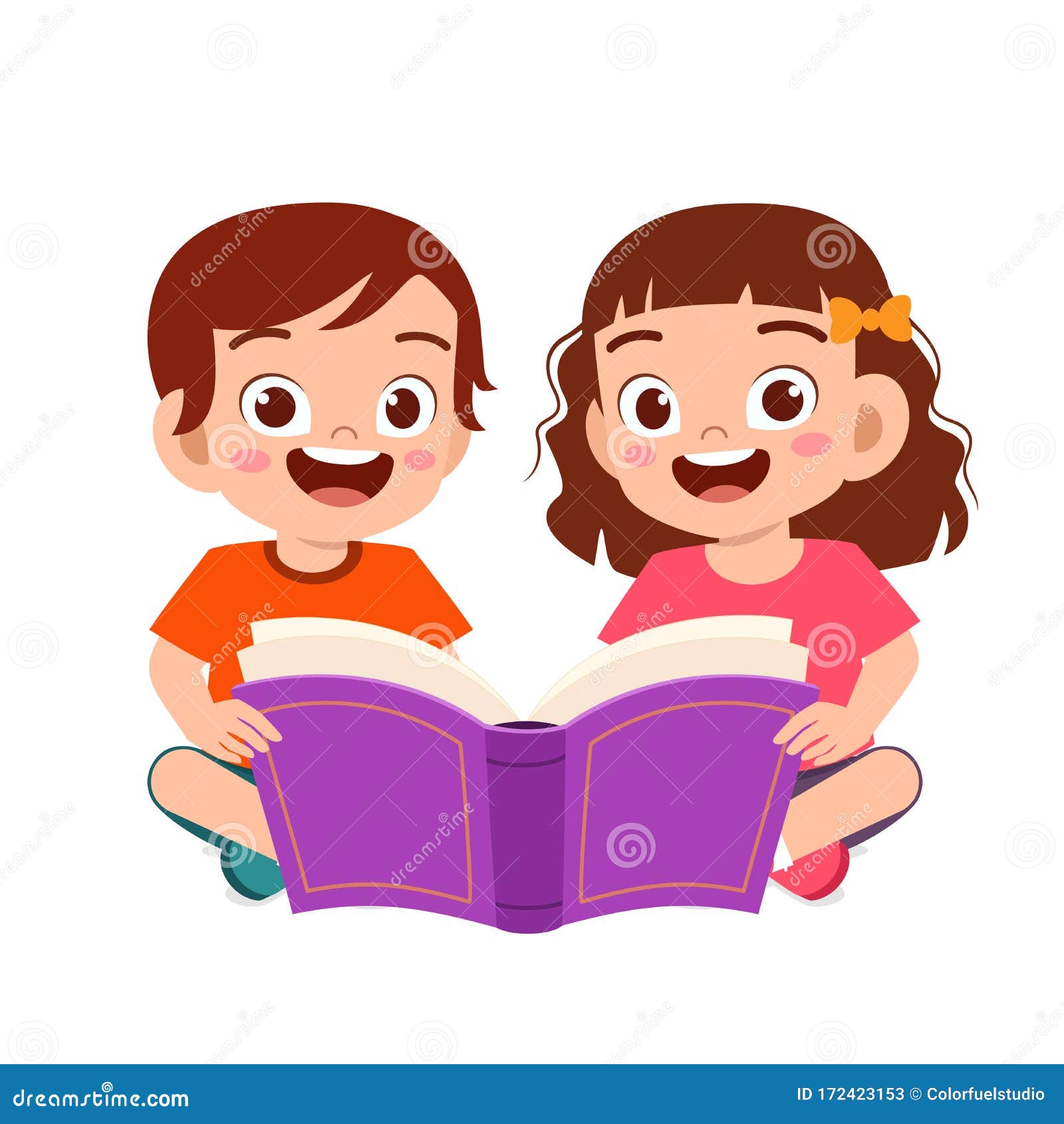 Happy Cute Little Kids Boy and Girl Read Book Stock Vector ... Happy Cute Little Kids Boy and Girl Read Book Stock Vector ...
