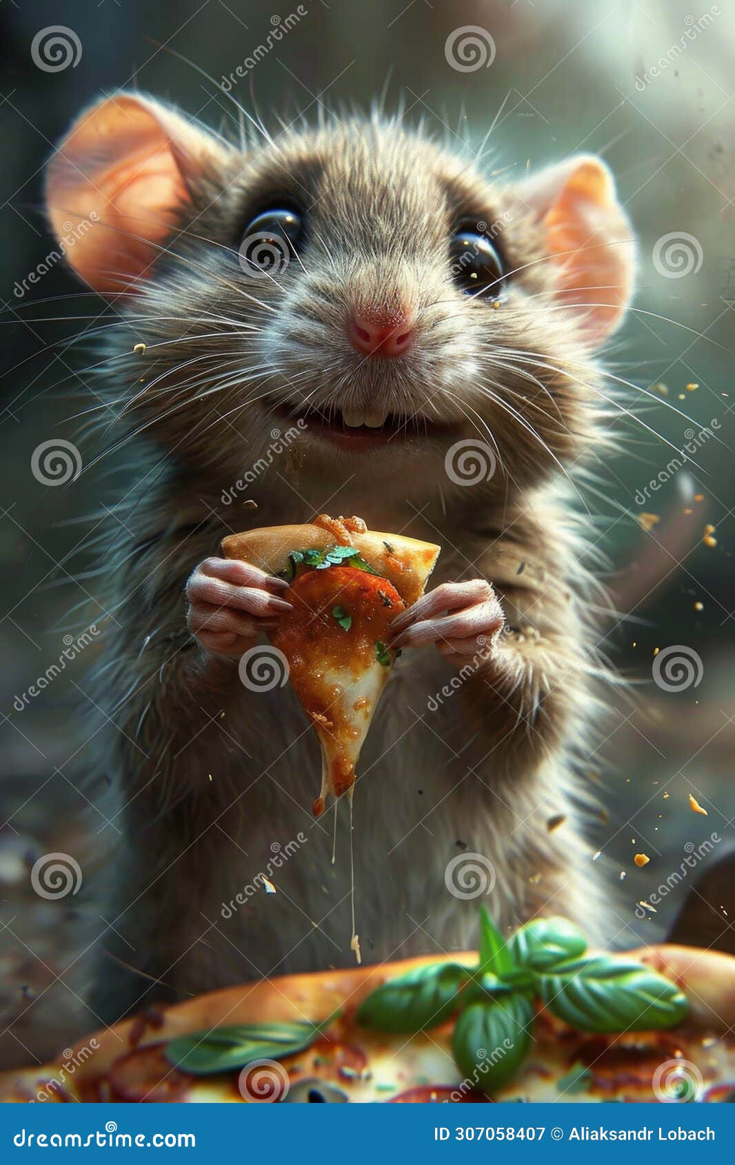 A Happy Cute Mouse with a Pizza in Her Hands. 3d Illustration Stock ...