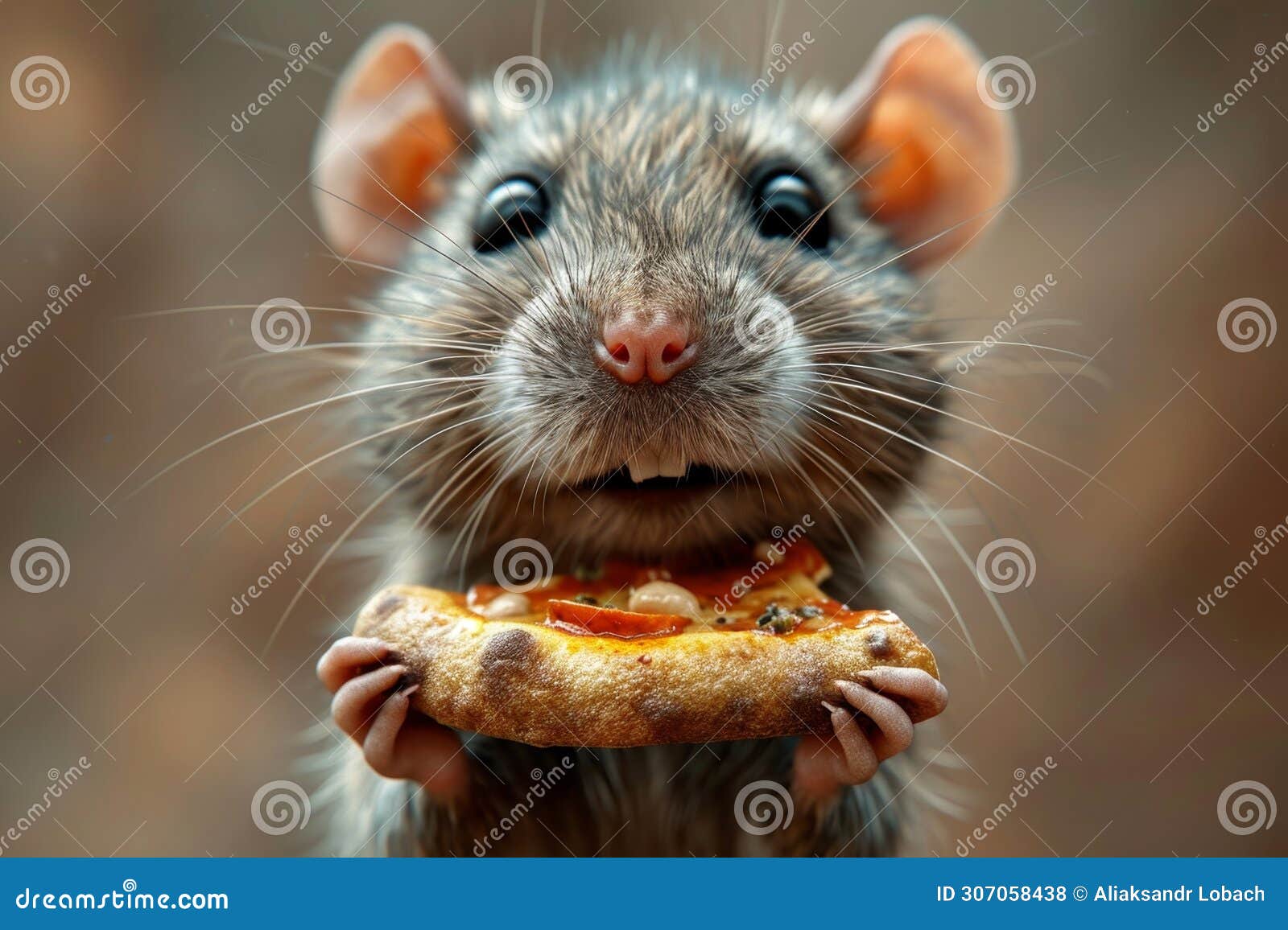 A Happy Cute Mouse with a Pizza in Her Hands. 3d Illustration Stock ...