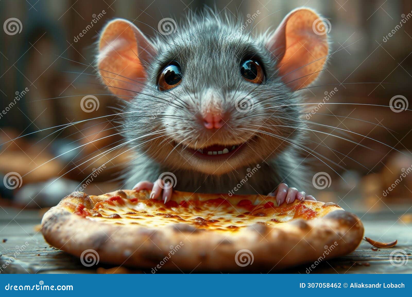 A Happy Cute Mouse with a Pizza in Her Hands. 3d Illustration Stock ...