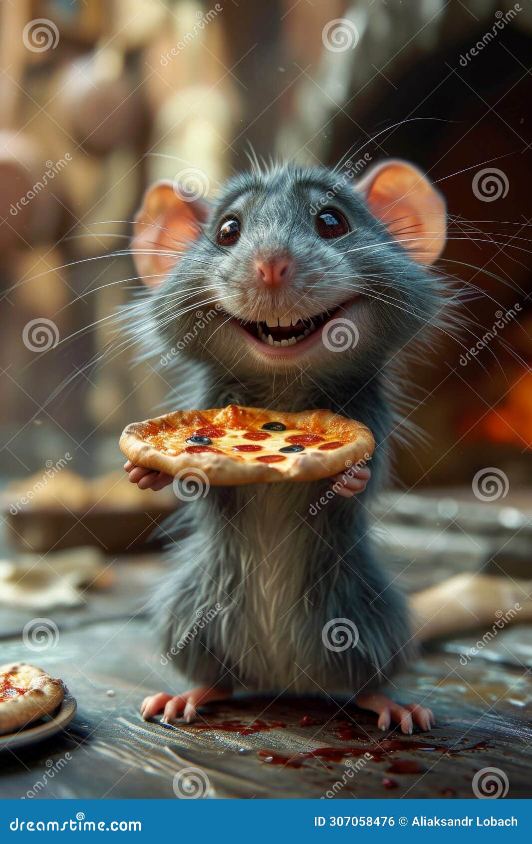 A Happy Cute Mouse with a Pizza in Her Hands. 3d Illustration Stock ...