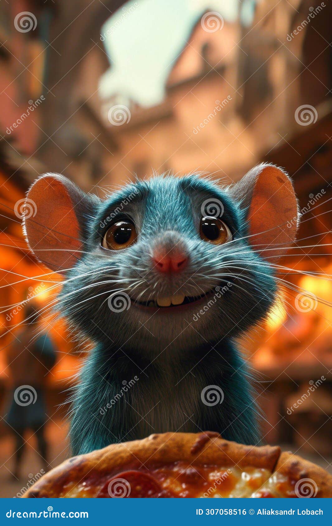 A Happy Cute Mouse with a Pizza in Her Hands. 3d Illustration Stock ...