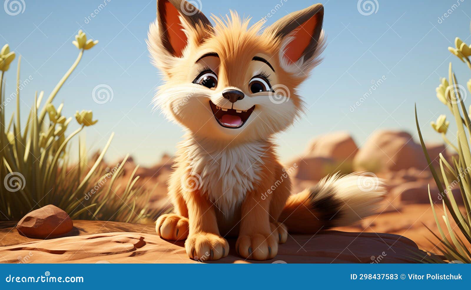 Happy Cute Red Fox on the Plain - Children S Illustration Stock ...